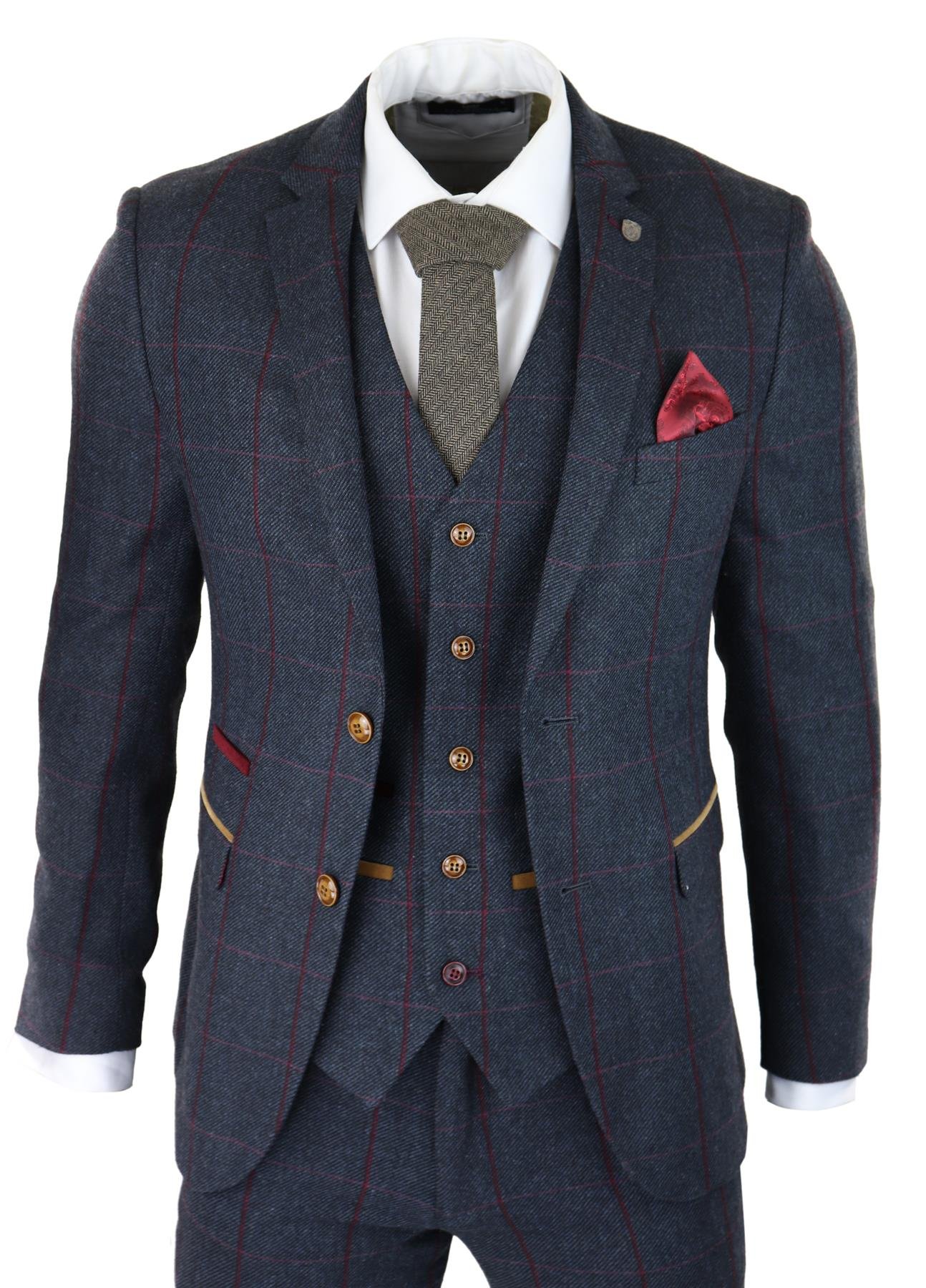 Herr Herringbone Tweed Kostym 3 Delar Marinblå Peaky Blinders 1920-tals ...