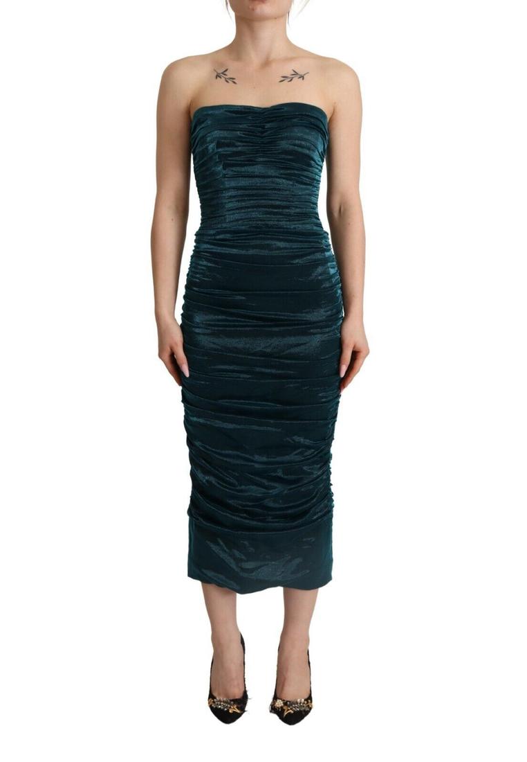 Dolce & Gabbana Dames Turquoise Bustier Corsage Gedrapeerde Midi-Jurk