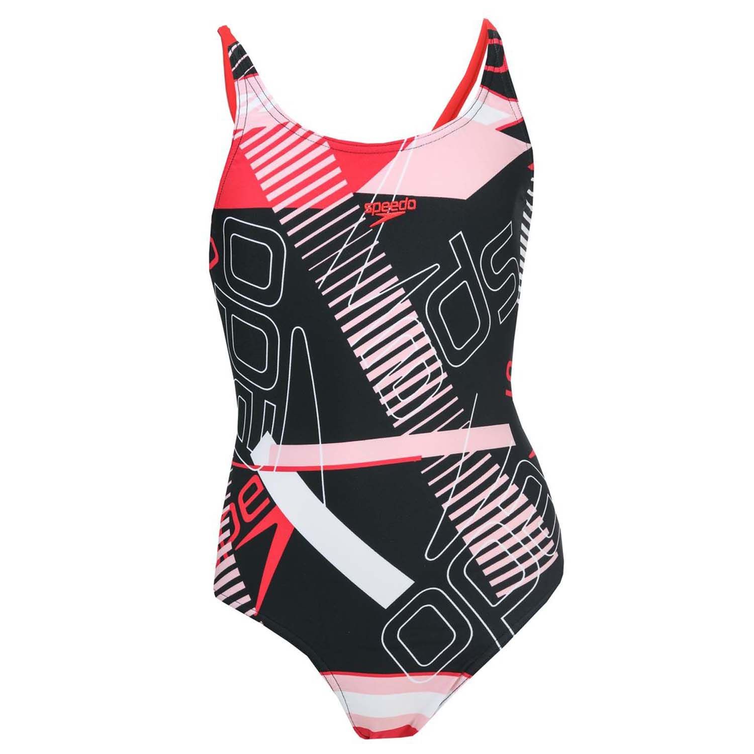 Girl's Speedo Junior Tie Back Swimsuit in Black Red
