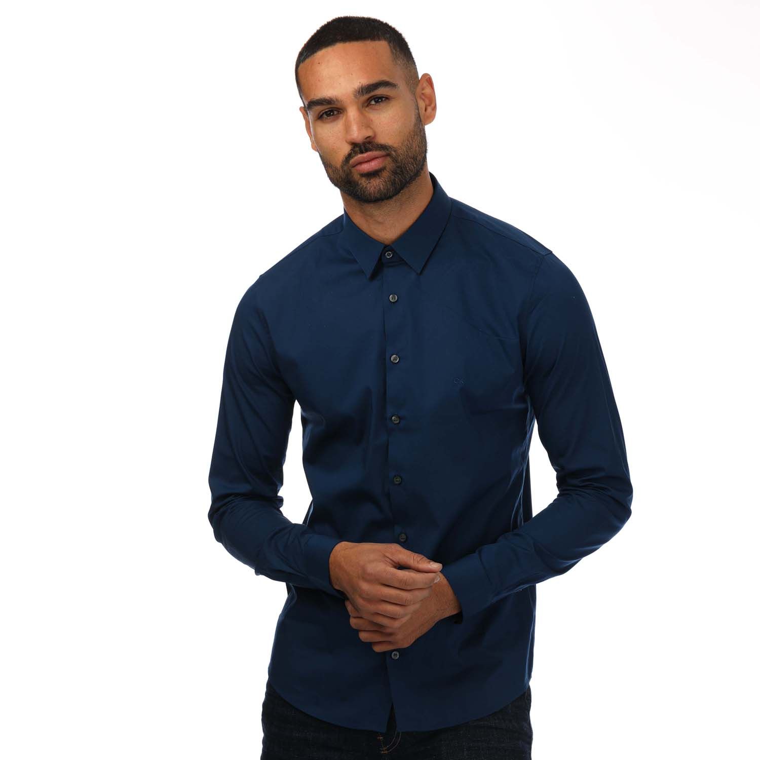Men's Calvin Klein Poplin Stretch Shirt in Navy