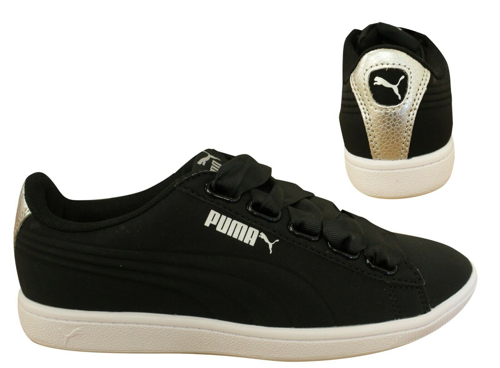 Puma Vikky Ribbon VT Lace Up Womens Leather Trainers Black 367658 02 B86B