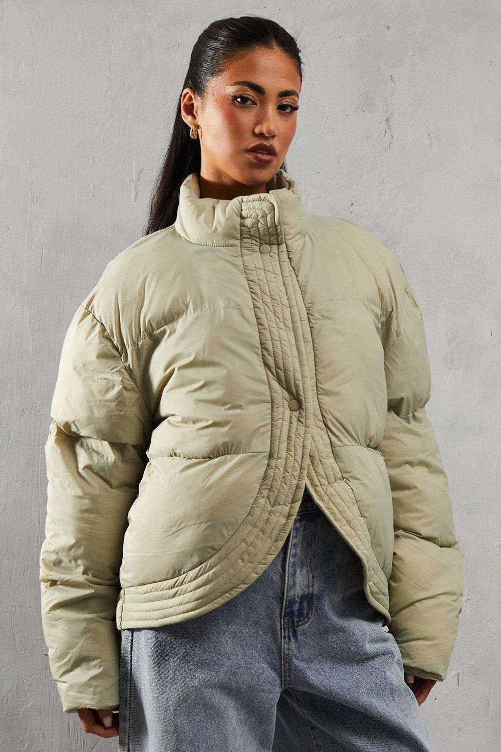 Ribbed Placket Puffer Coat