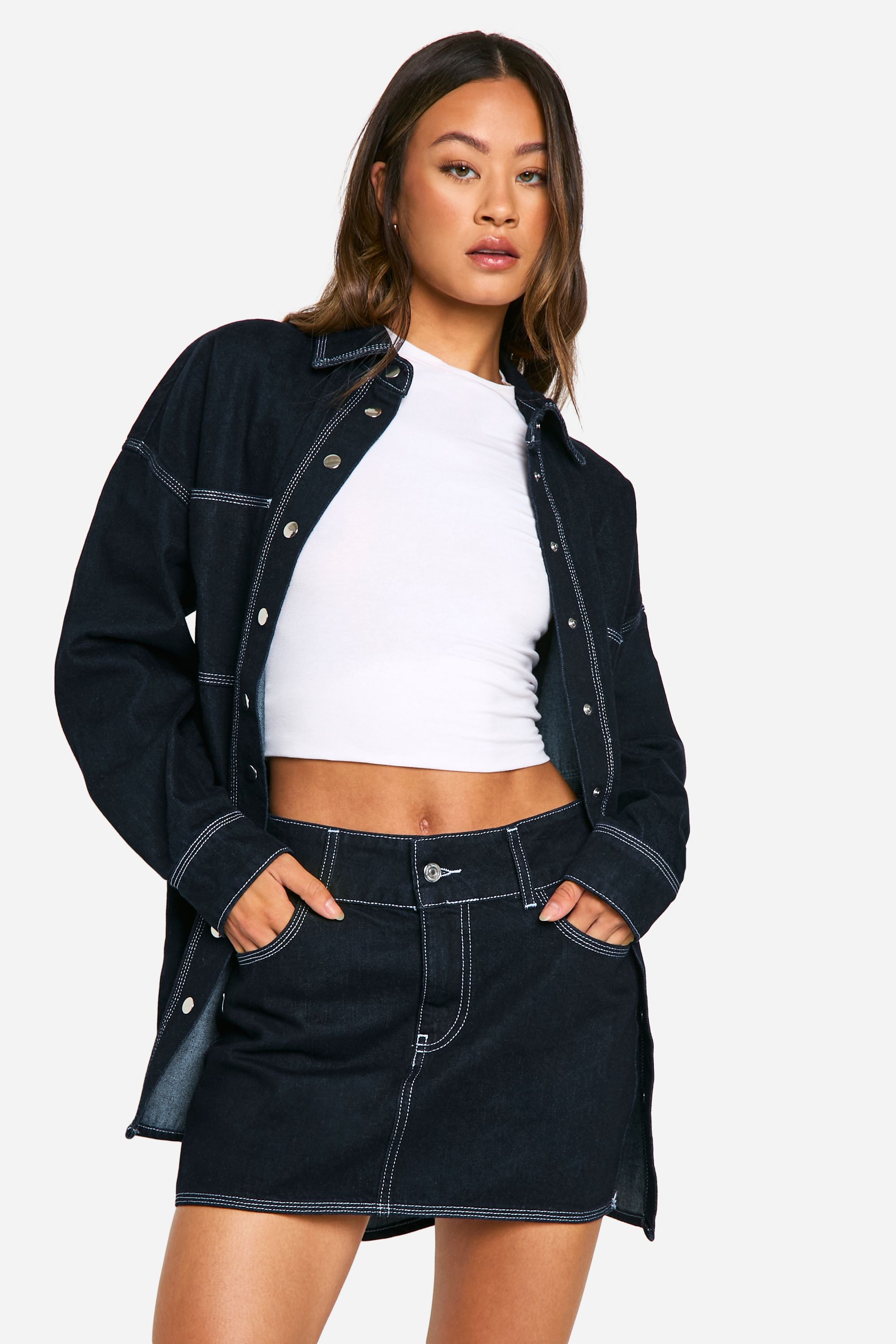 Tall Contrast Stitch Indigo Mini Skirt