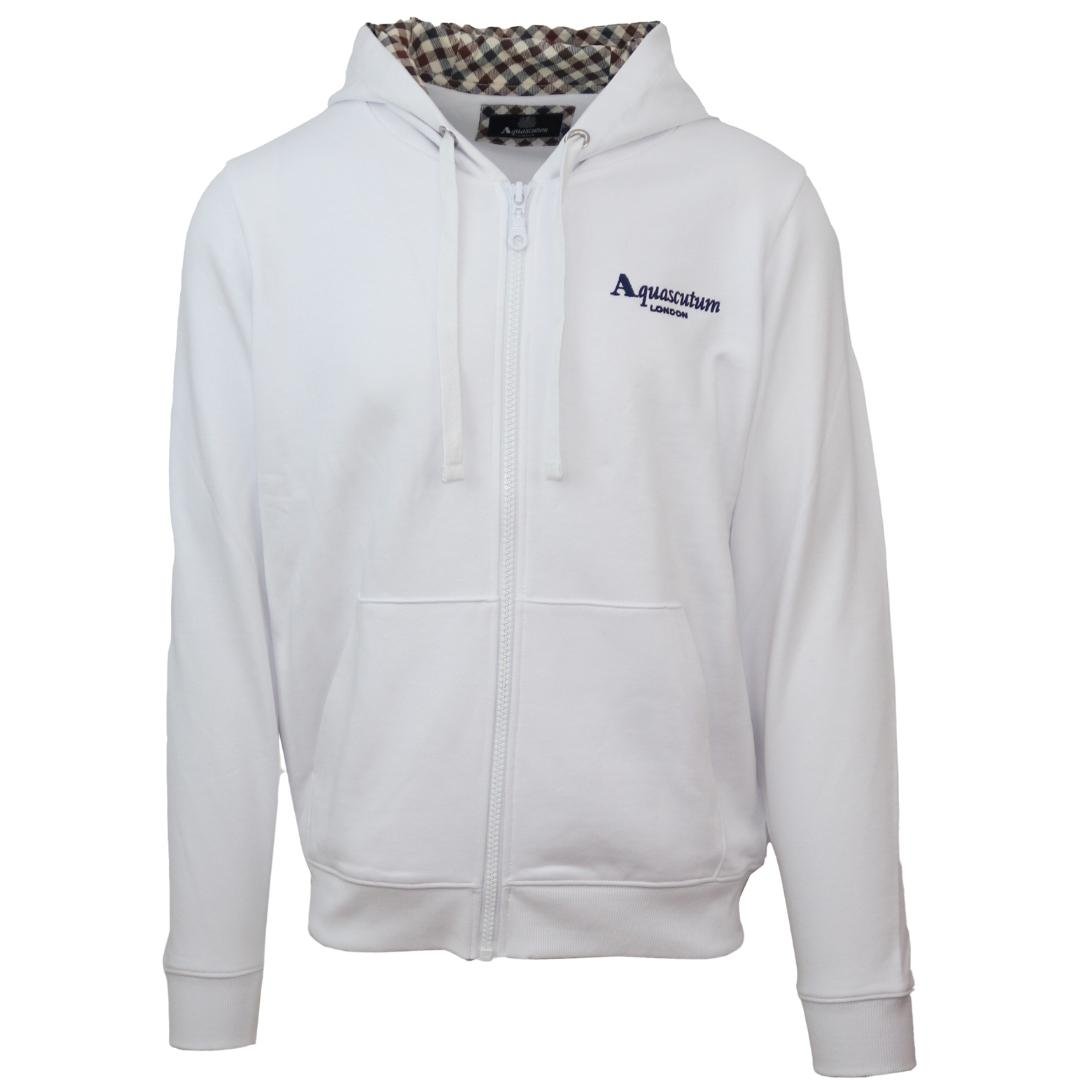 Aquascutum Classic Präglad Signature Logo Vit Zip-Up Hoodie