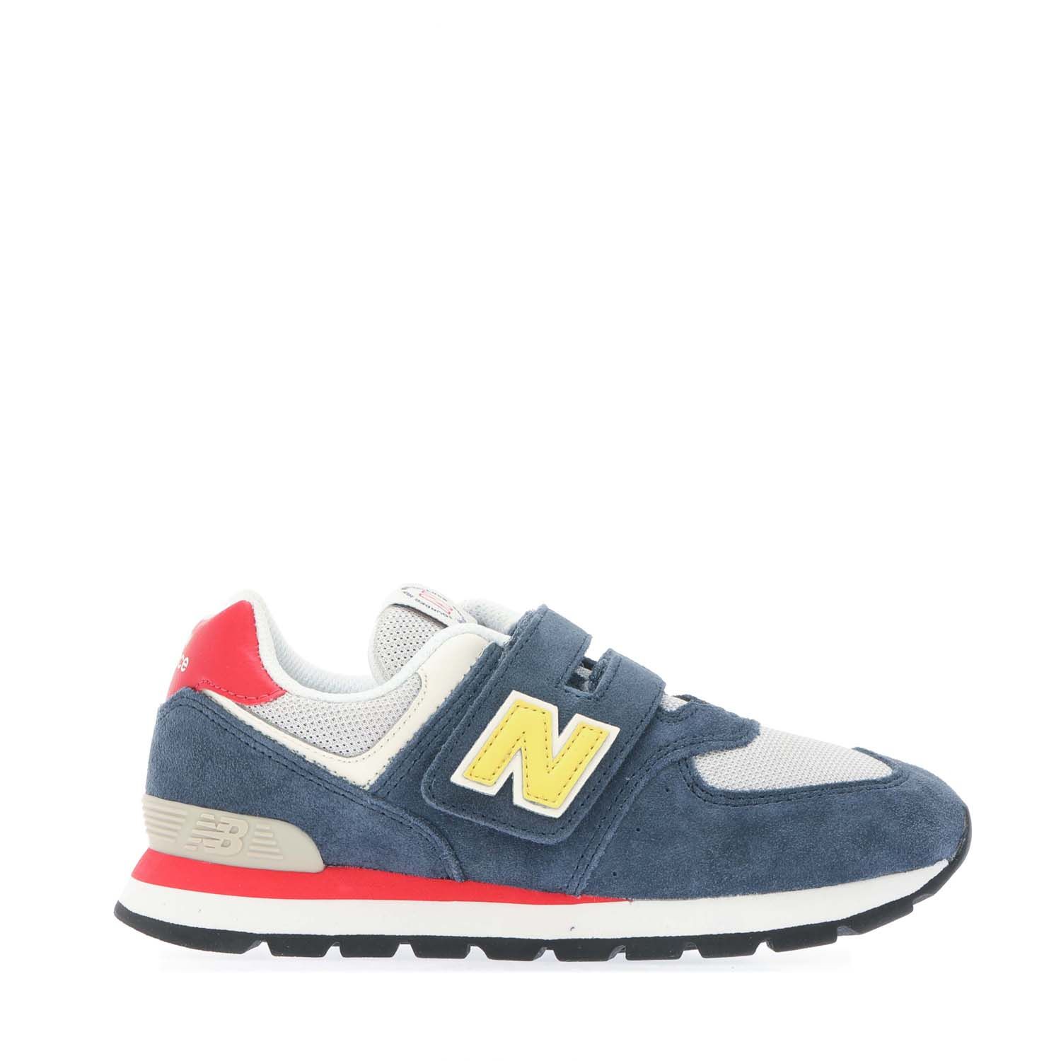 Boy's New Balance 574 Hook and Loop Trainers in Indigo