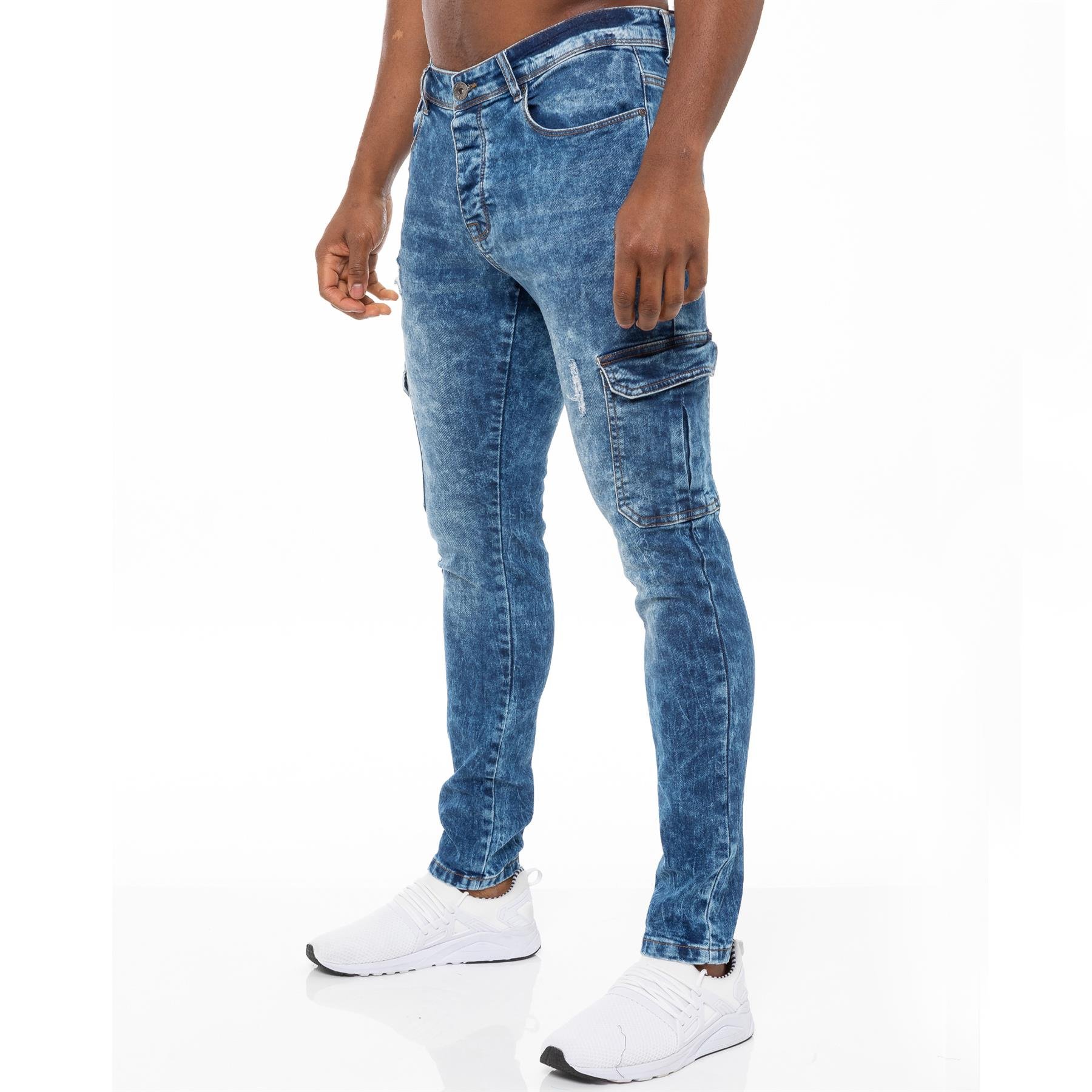 Enzo Mens Skinny Ripped Jeans