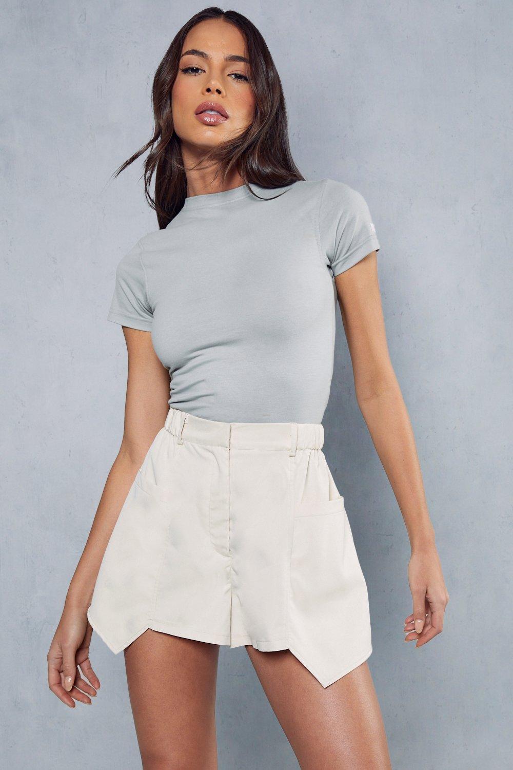 Pocket Detail Asymmetric Hem Shorts