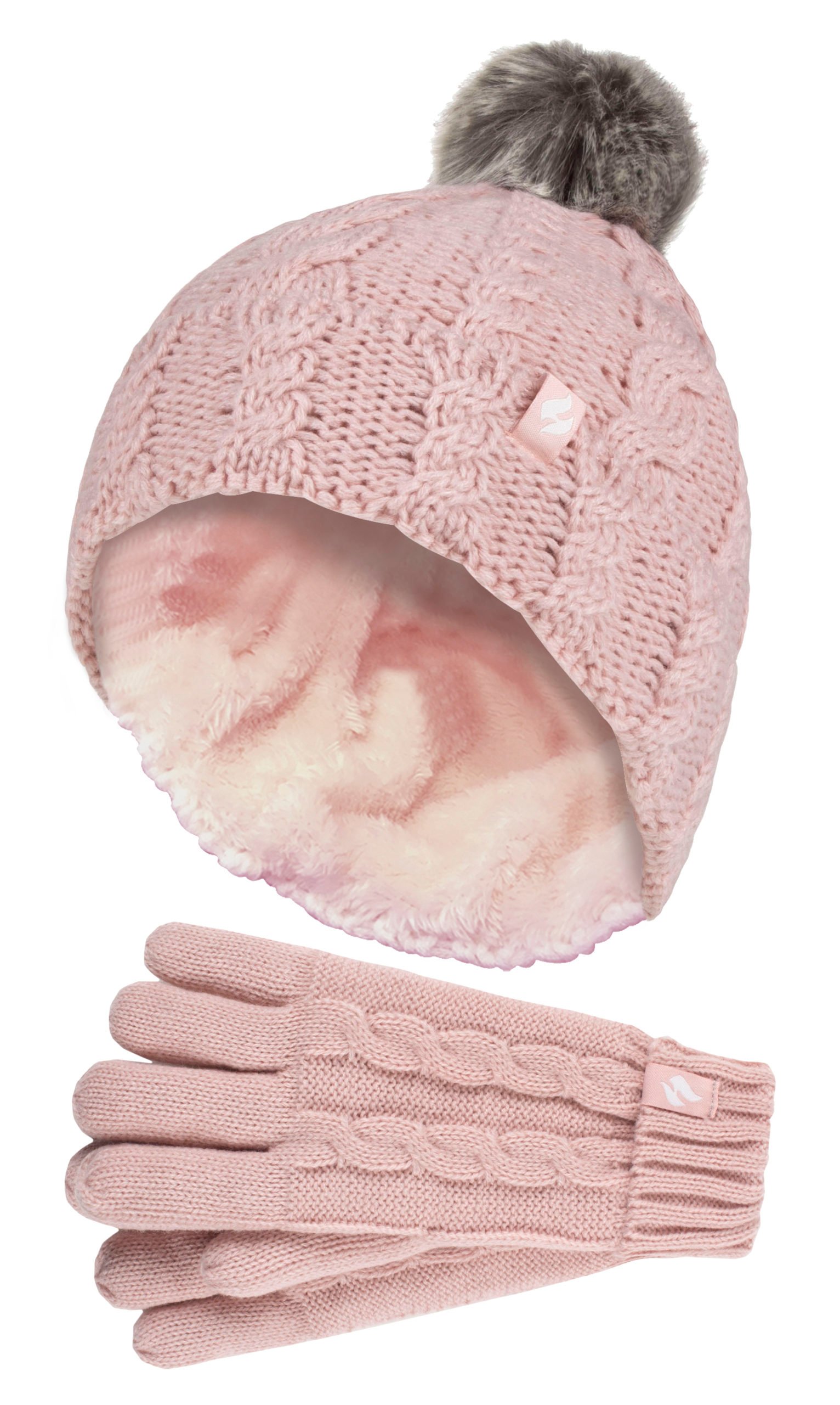 Heat Holders - Girls Bobble Pom Pom Hat and Gloves Set | Turn Over Cuff ...