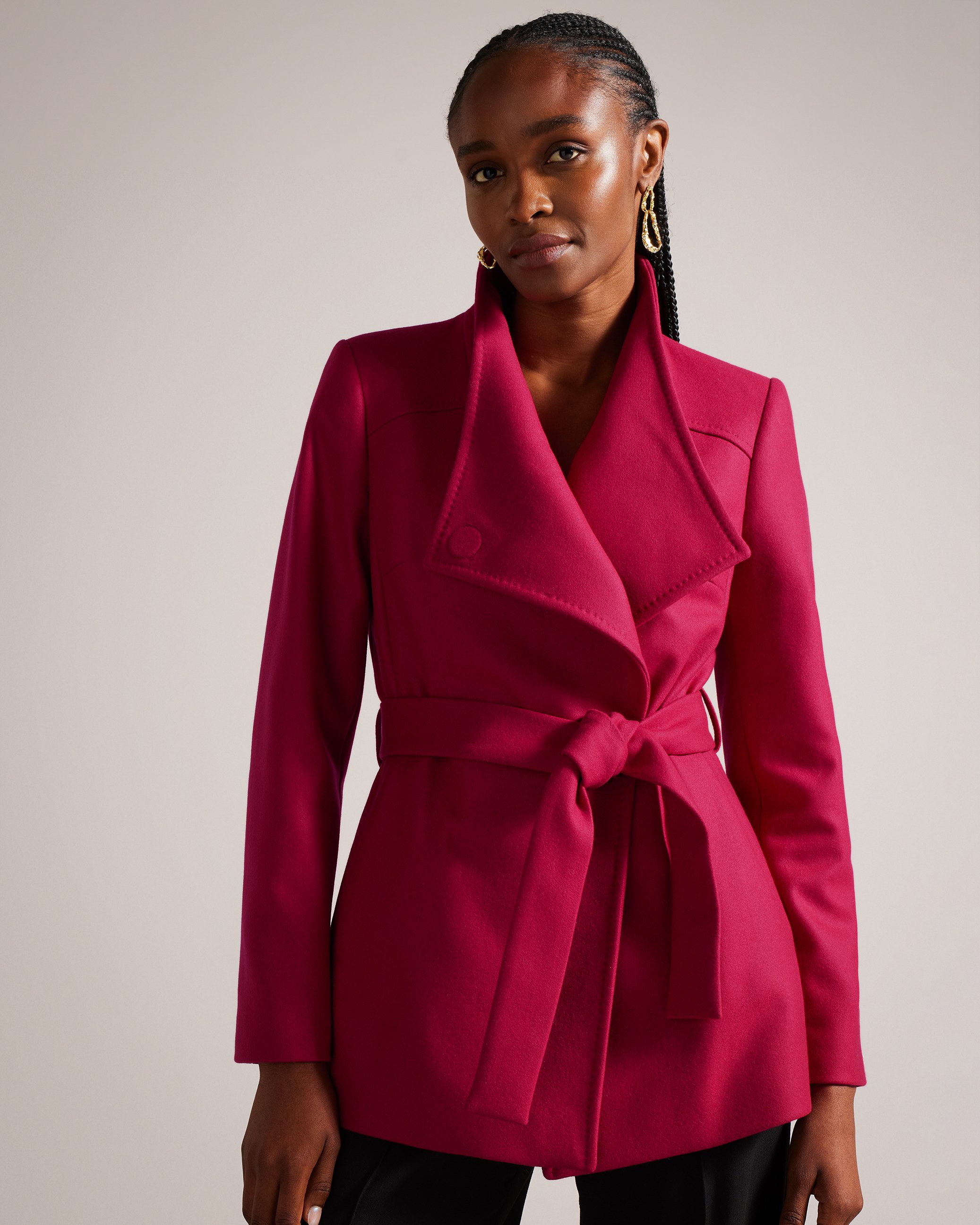 Ted Baker Rytaa Short Belted Wool Wrap Coat, Deep Pink