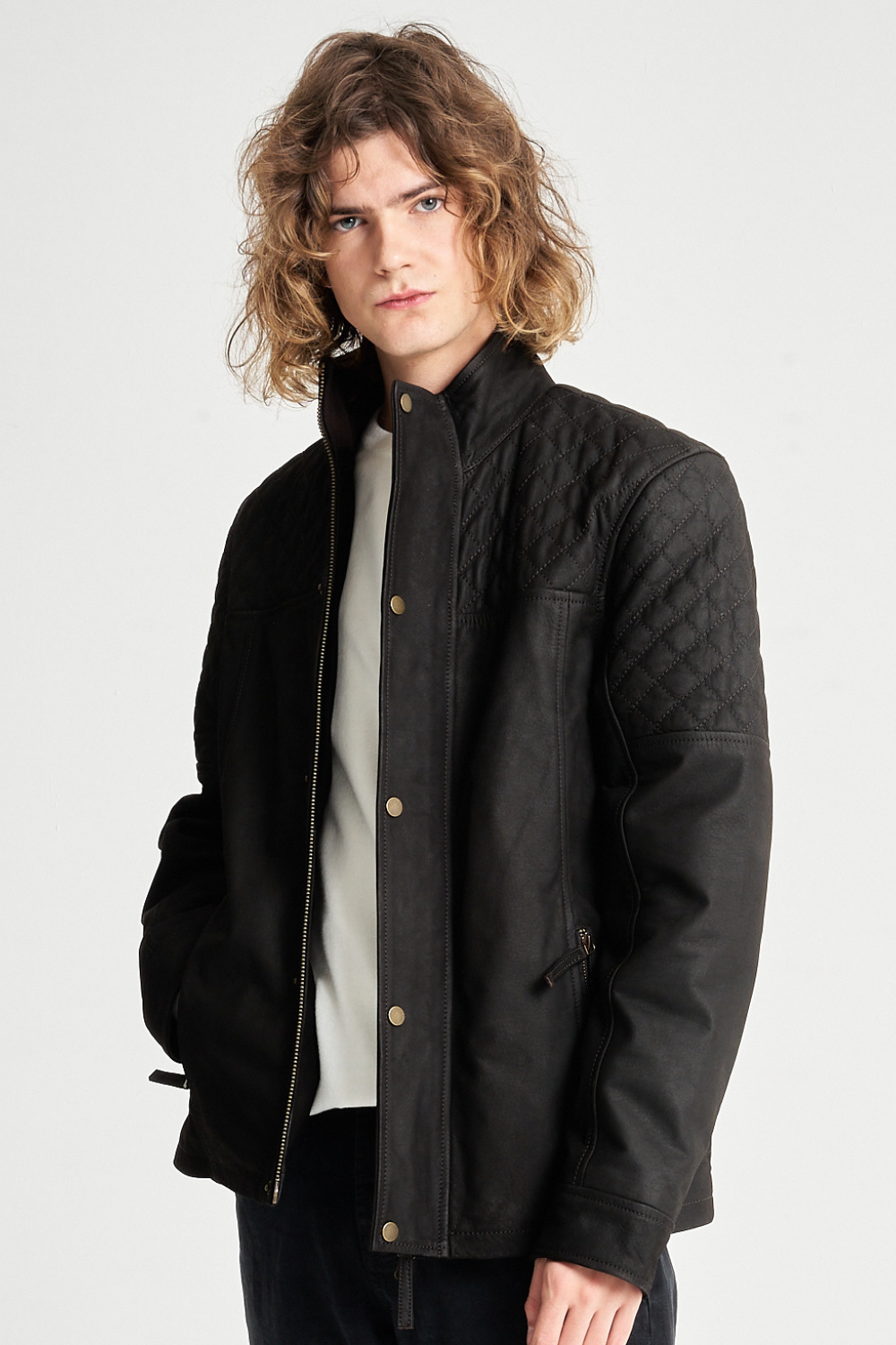 BARNEY&TAYLOR Quilted Buffalo Leather Coat