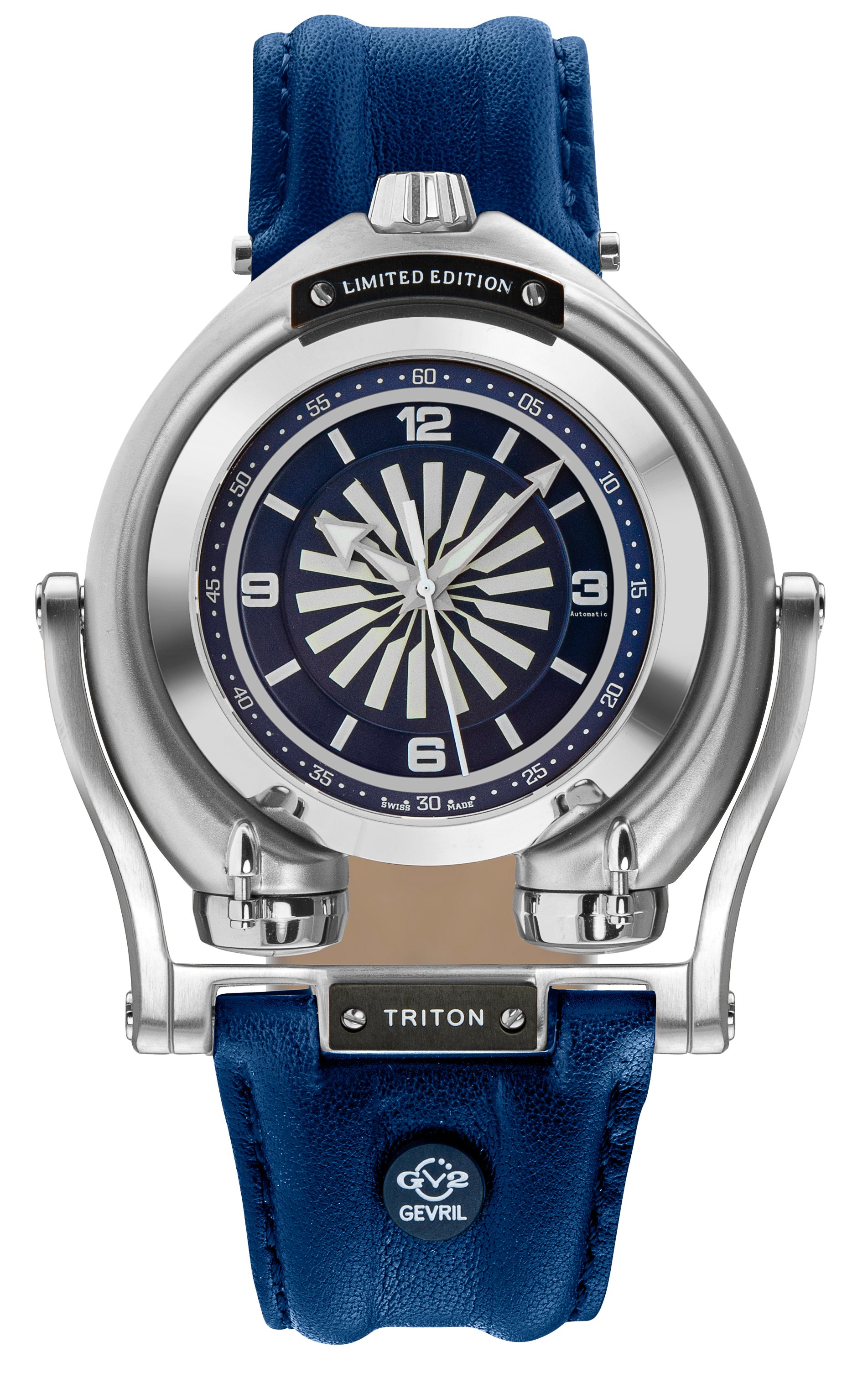 GV2 Triton Men's Swiss Automatic Blue Dial Calfskin Leather Watch