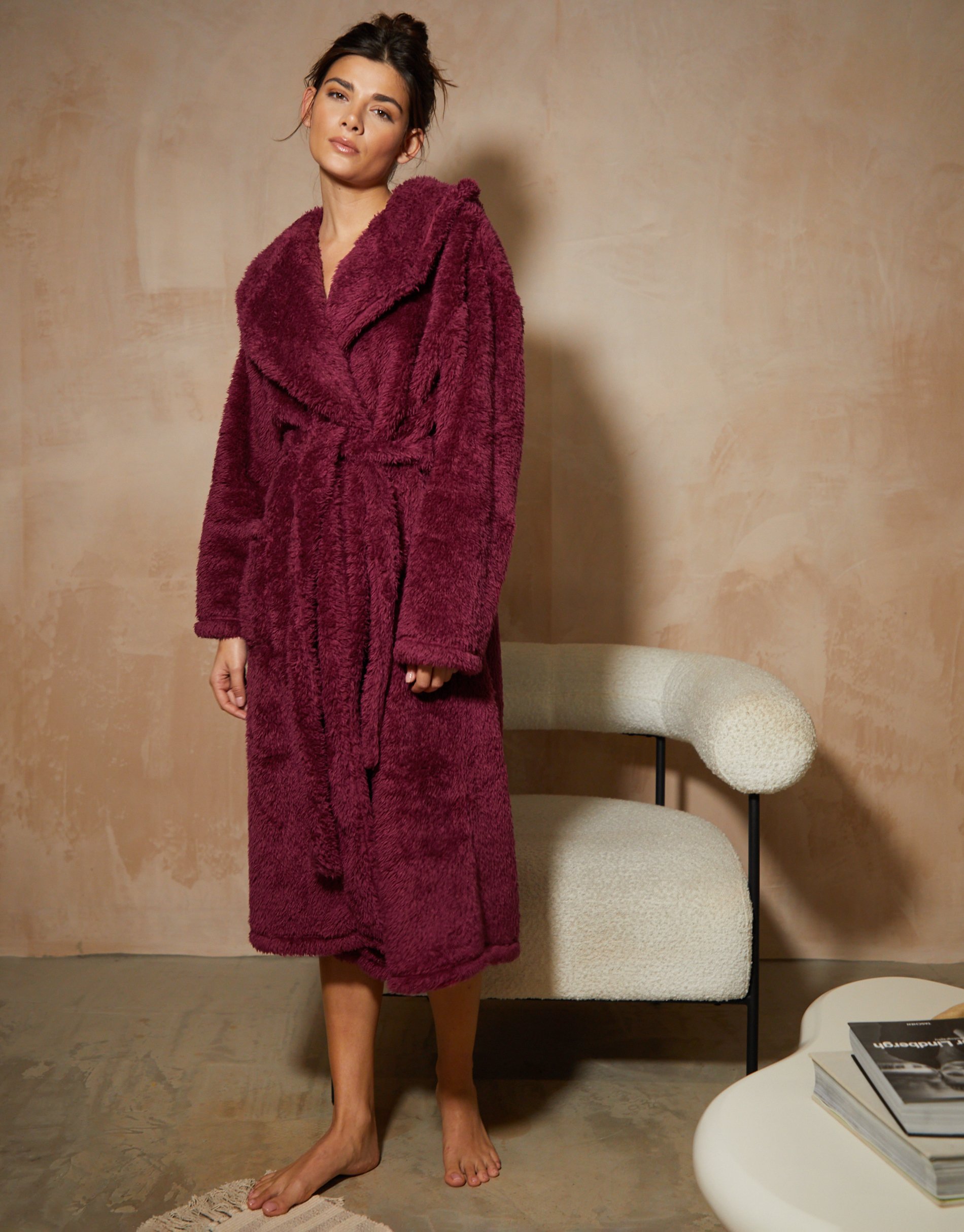 Wine 'Teddy' Longline Fleece Dressing Gown