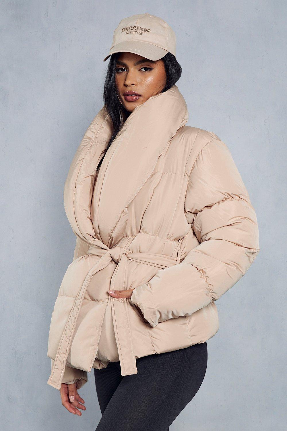 Padded Collar Duvet Belted Puffer Coat