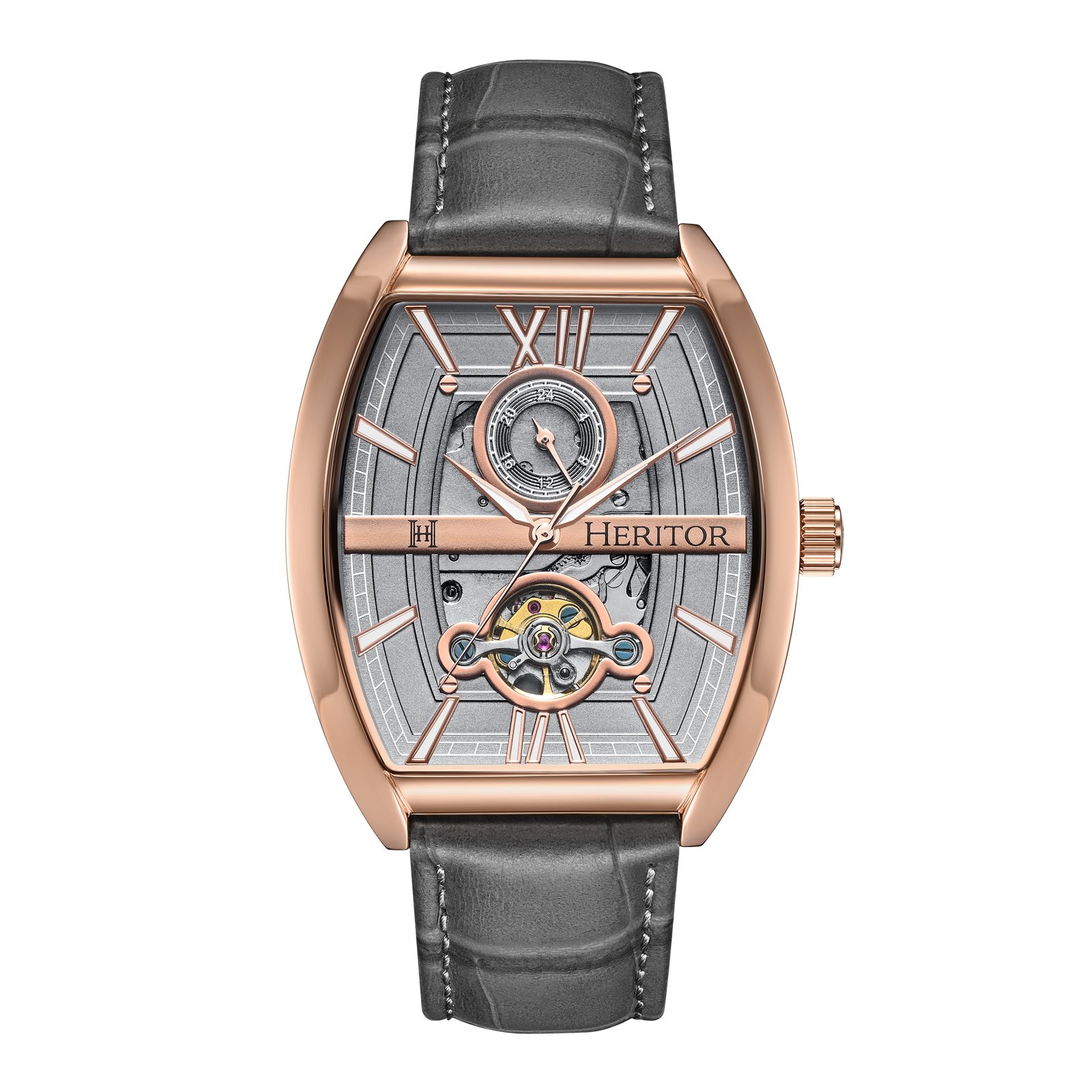 Heritor Automatic Masterson Semi-Skeleton Leather-Band Watch