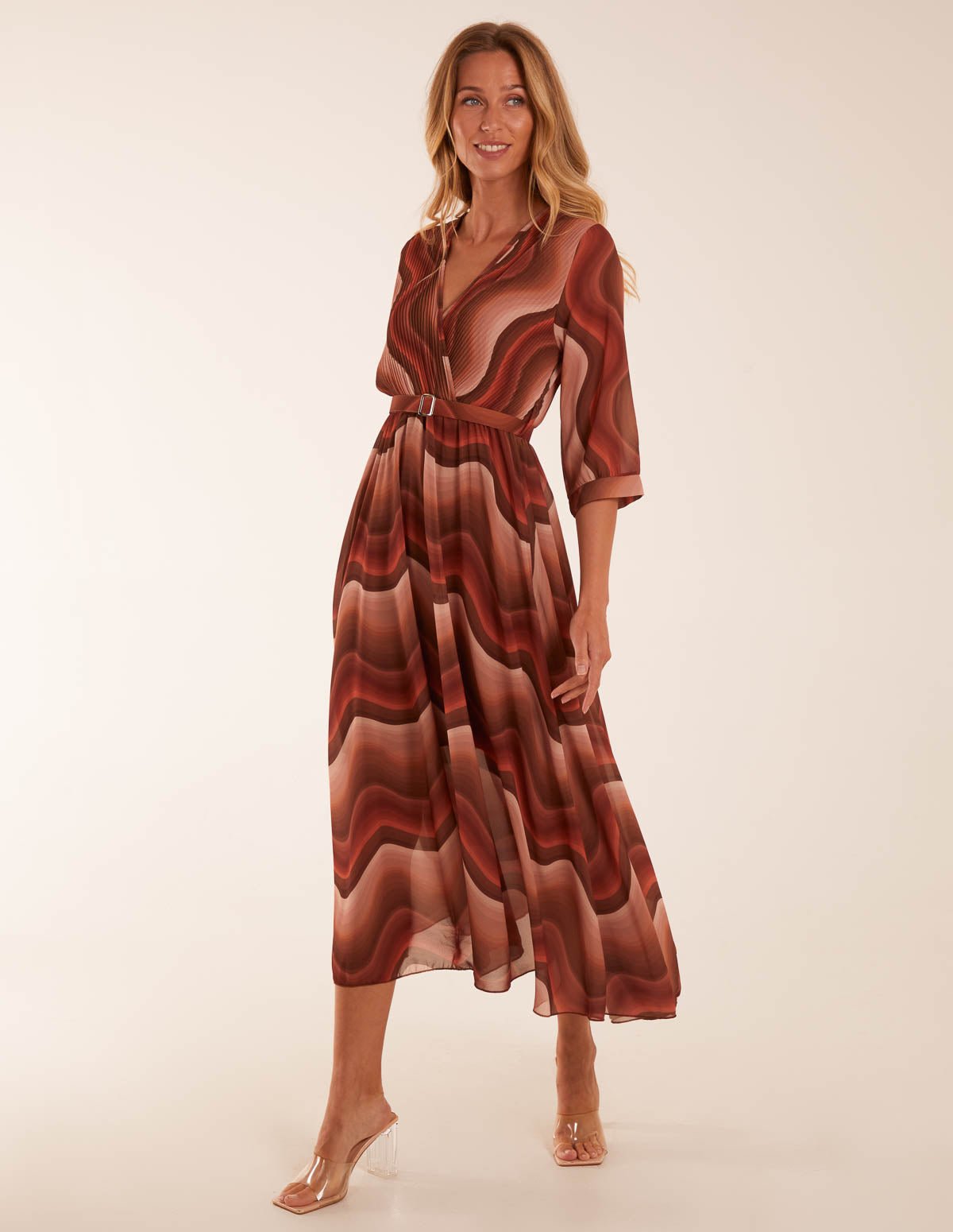 Chiffon Swirl Print Wrap Front Maxi Dress