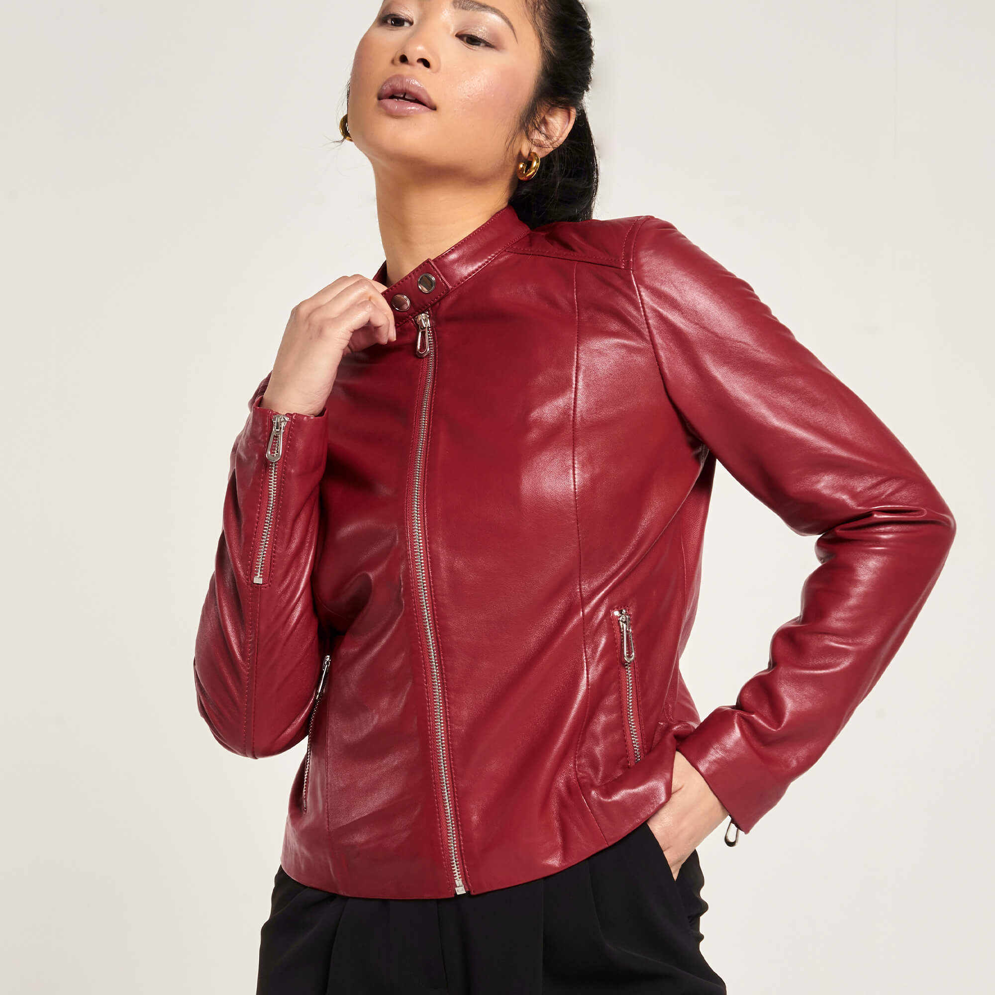 Barneys Originals Real Leather Red Racer Jacket