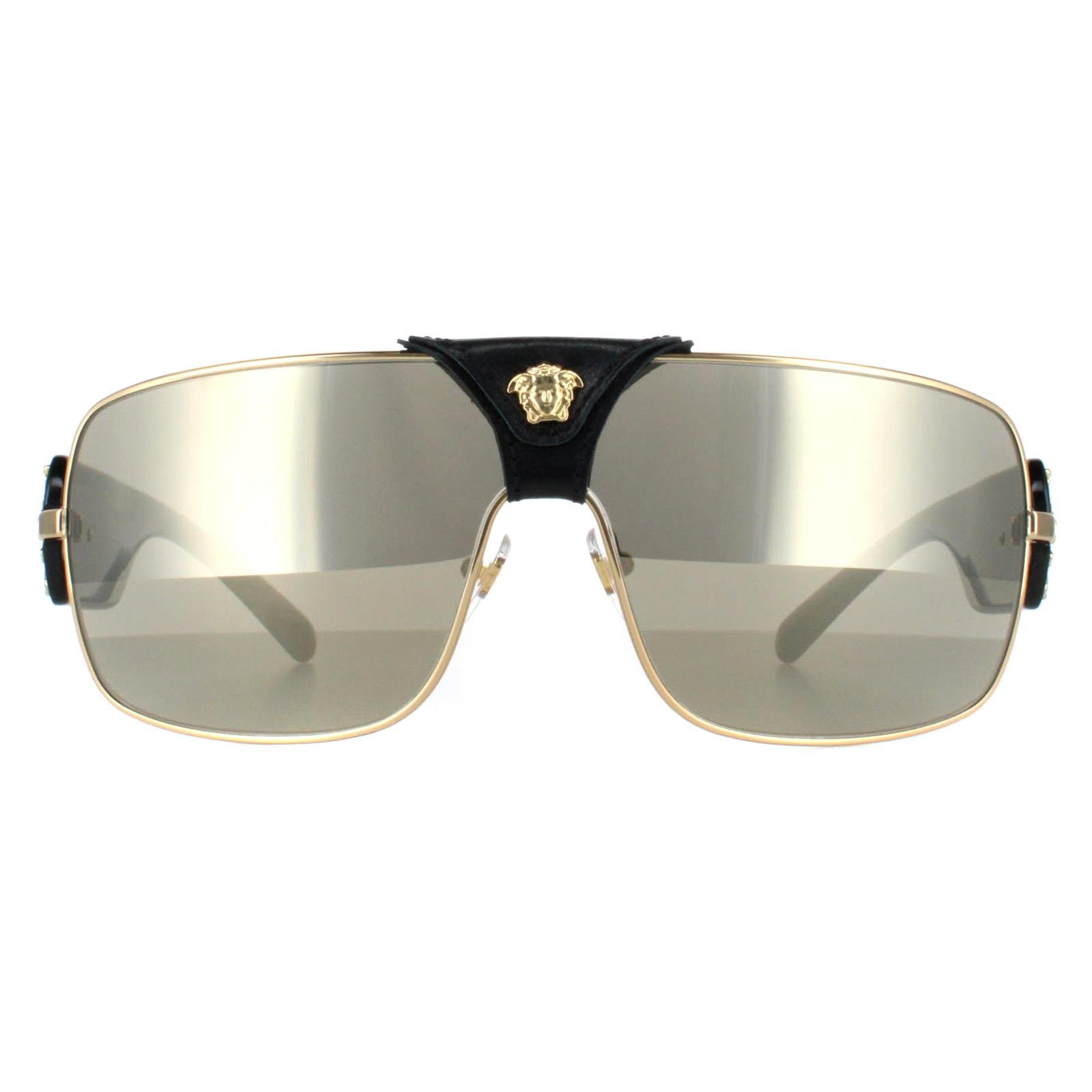 Versace Square Mens Shiny Black with Gold Brown Grey with Gold Mirror ...