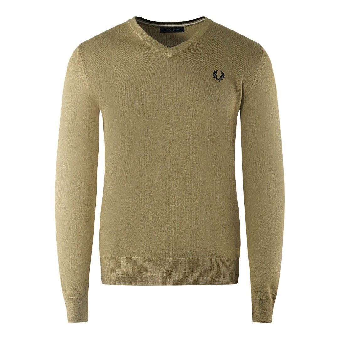 Fred Perry Warm Stone Beige V-Neck Jumper