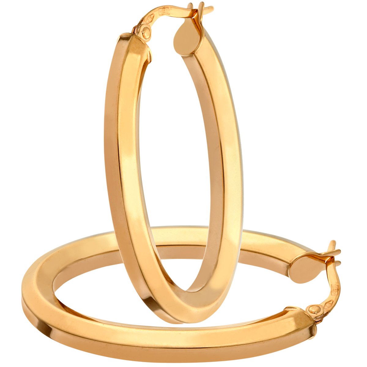 9ct geelgouden vierkante ovale oorringen met reliëf en een buis van 0,4 cm