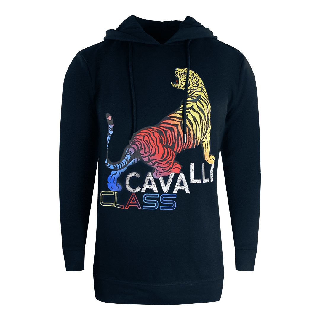 Cavalli Class Bold Tiger Logo Marinblå huvtröja