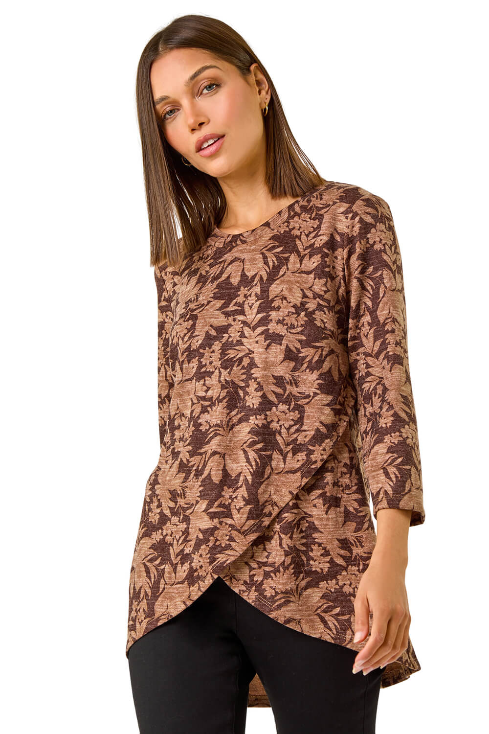 Stretch Floral Print Wrap Tunic