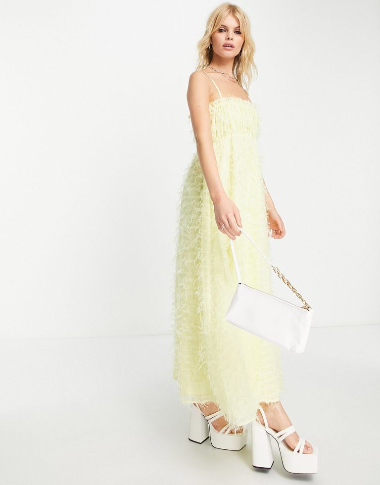 ASOS DESIGN shirred bust cami maxi fluffy dress in yellow