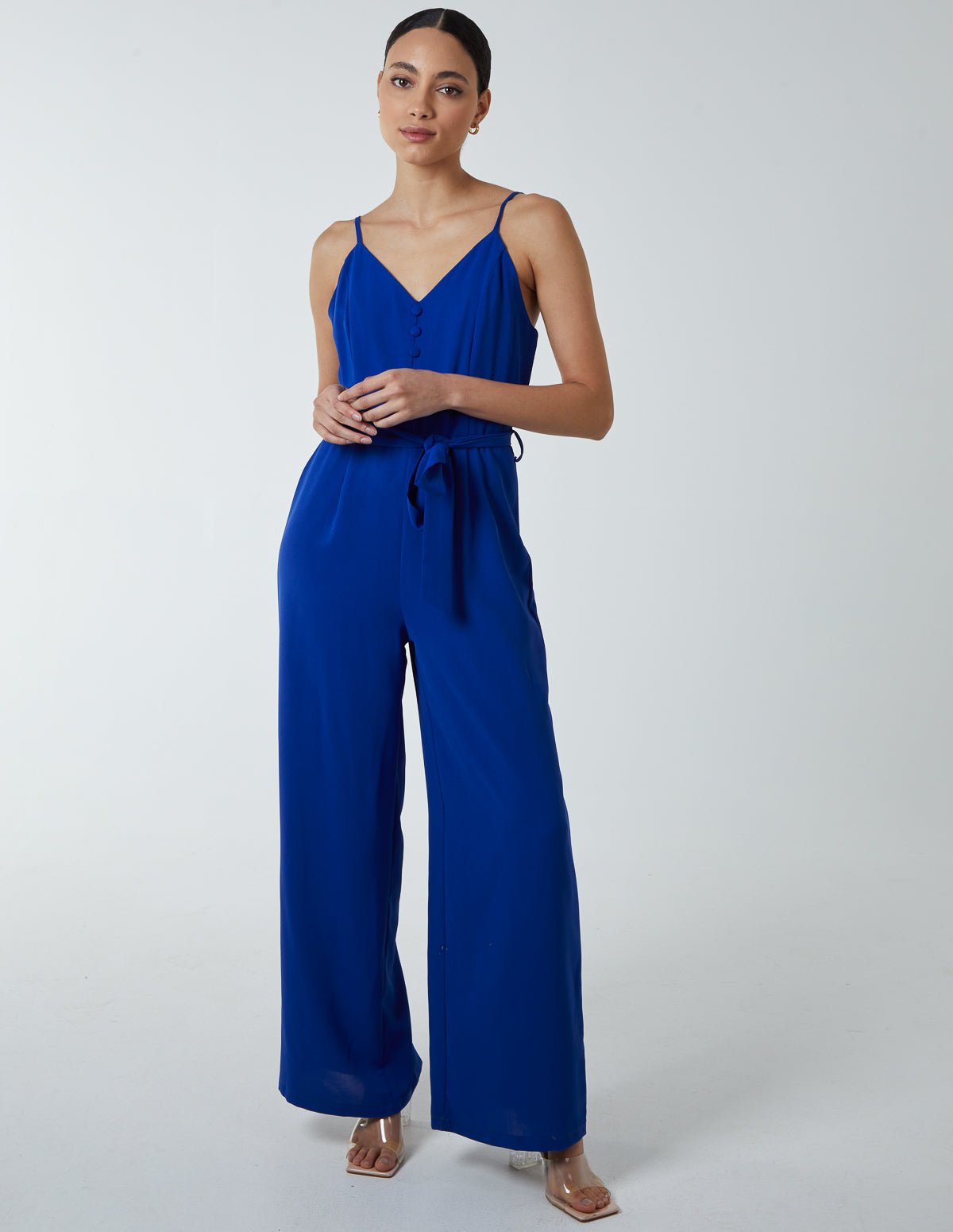 Button Front Strappy Jumpsuit