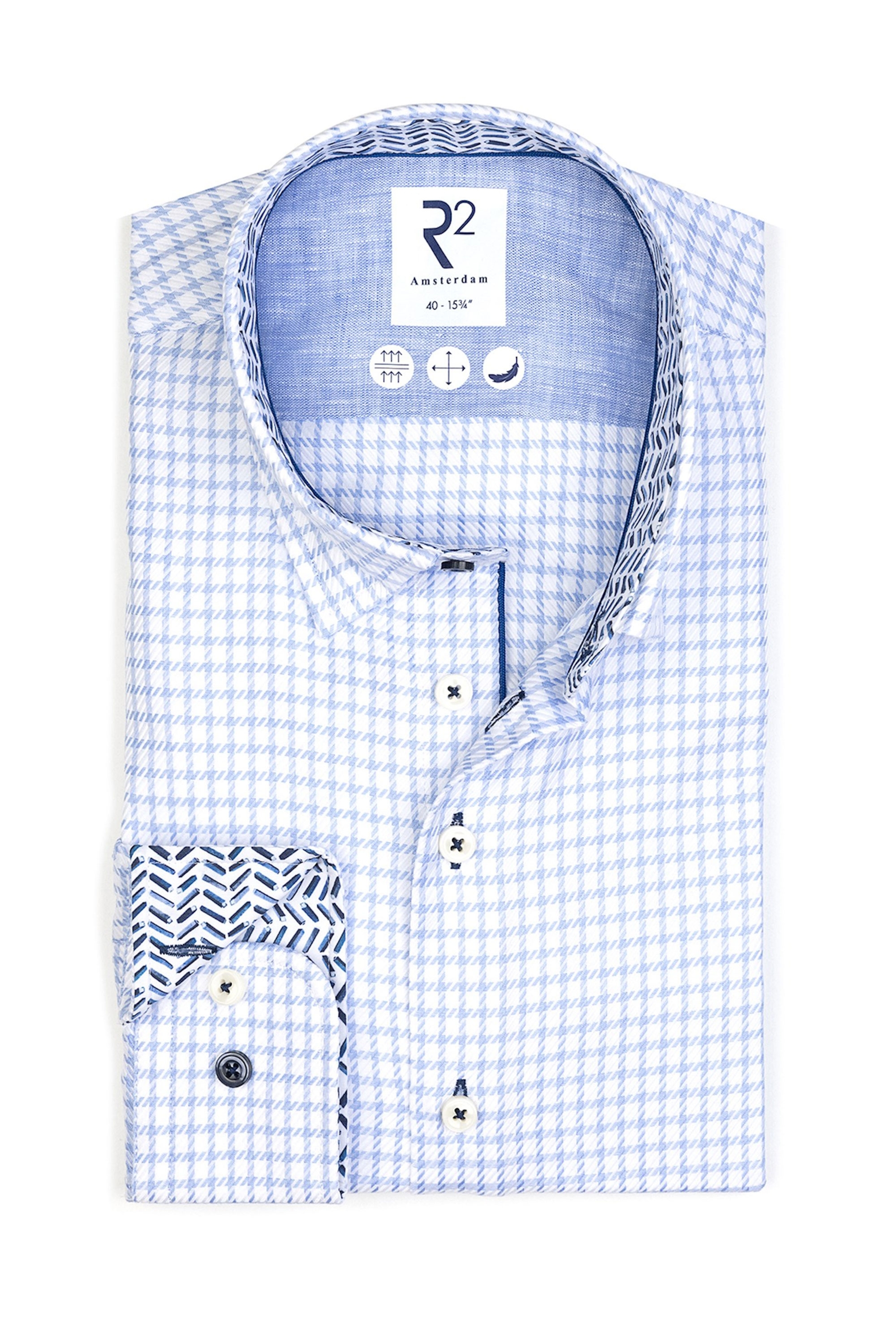R2 Hidden Button Down Collar Light Blue Check