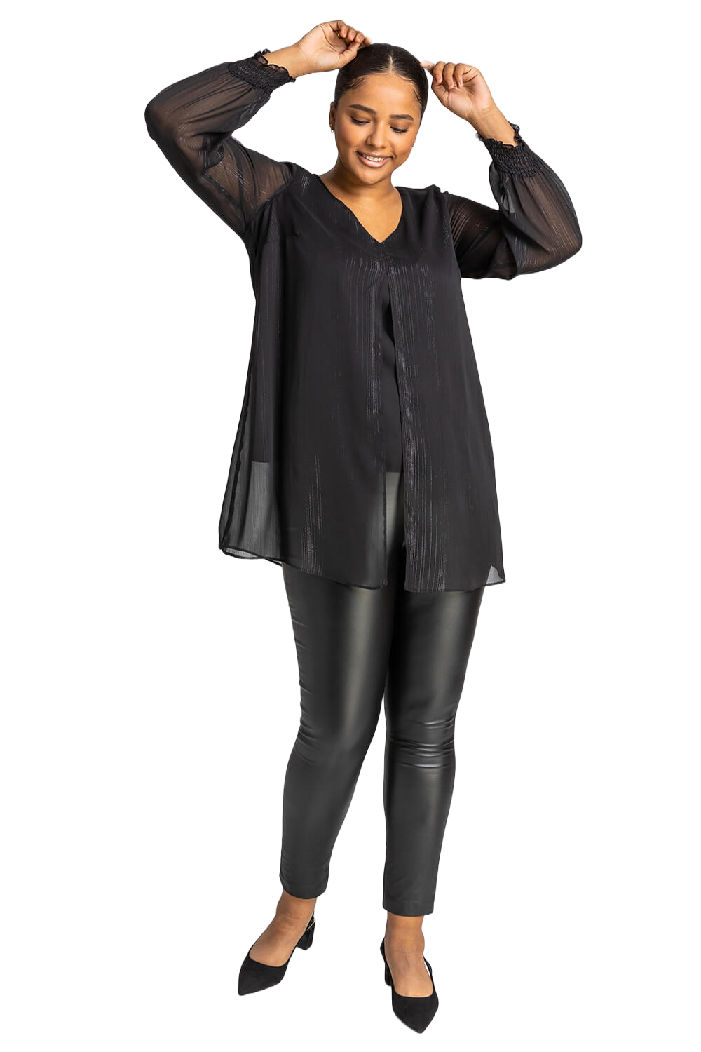 Curve Chiffon Shimmer Split Front Top