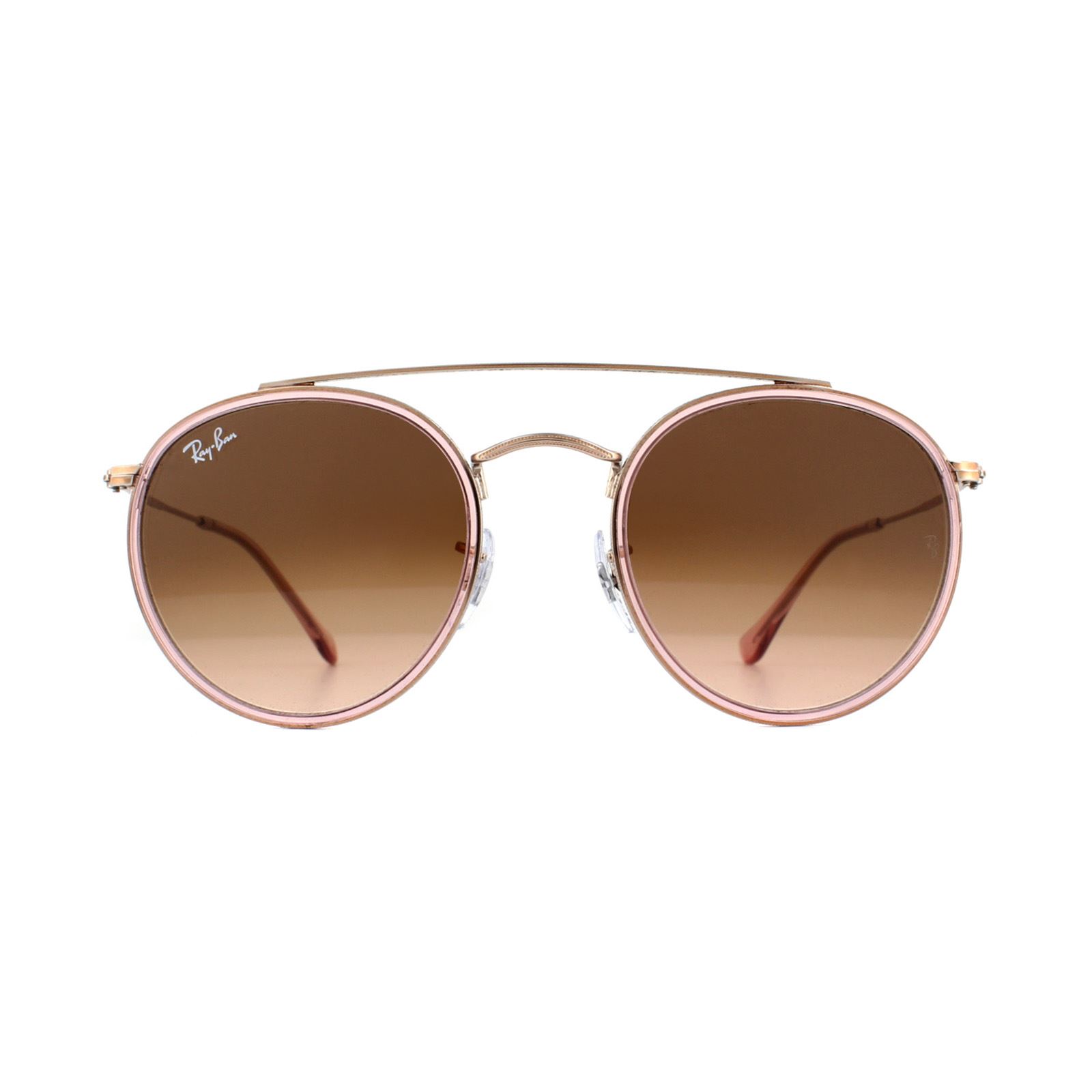 Ray-Ban Zonnebril Ronde Dubbele Brug 3647n 9069A5 Roze Roze Verloop Bruin