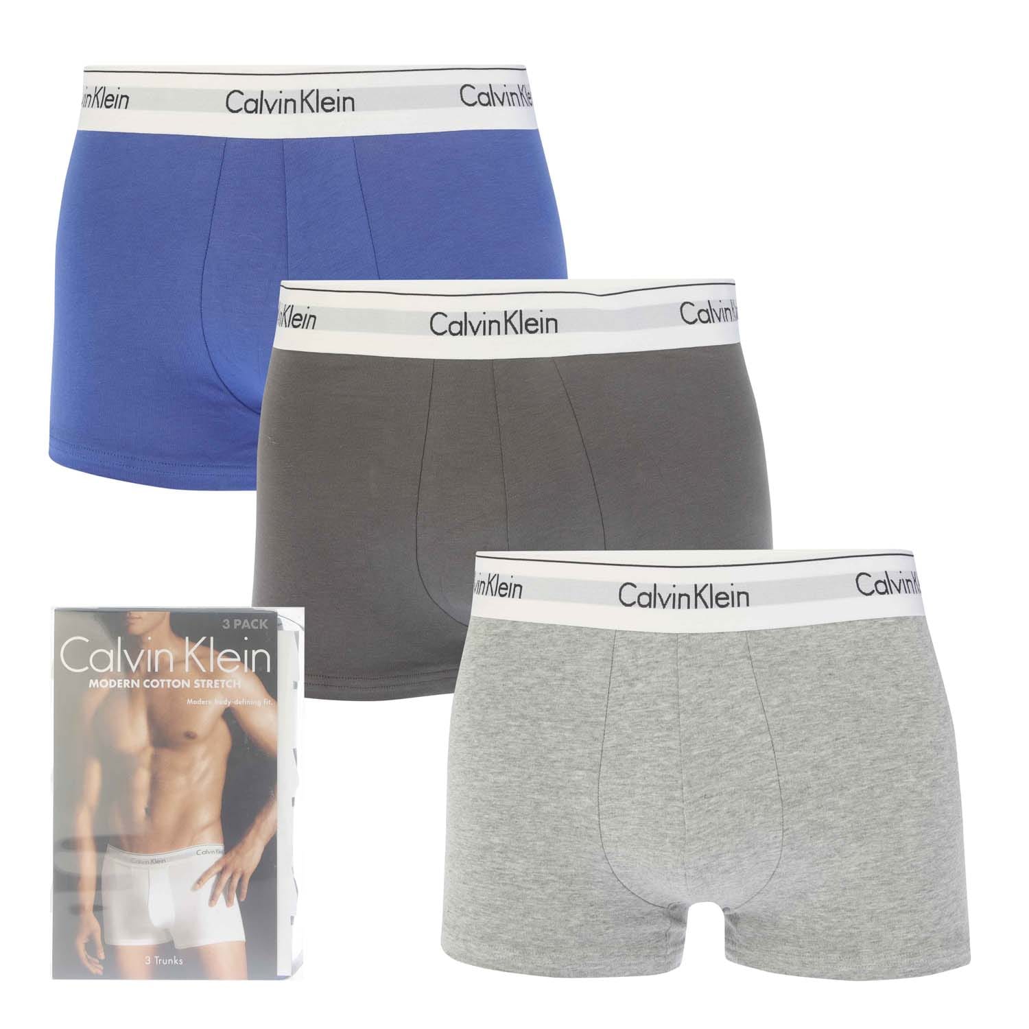 Men's Calvin Klein 3 Pack of Trunks in Blue