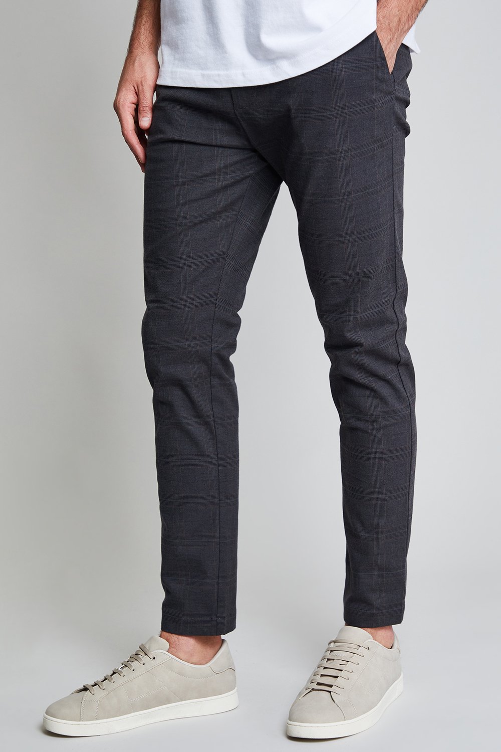 'Azzurro' Luxe Check Chino Trousers with Stretch