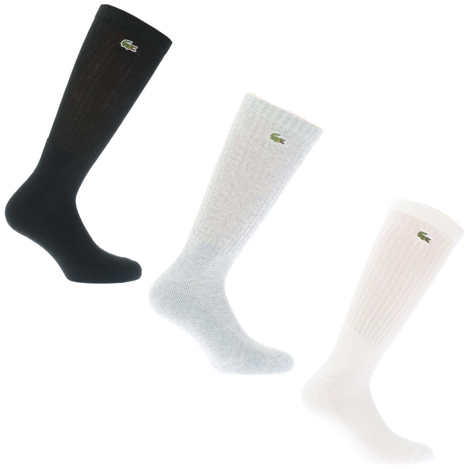 Men's Lacoste 3-Pack High-Cut Socks in Black Grey White