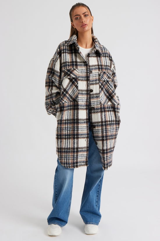 White Pattern Chloe Check Longline Shacket
