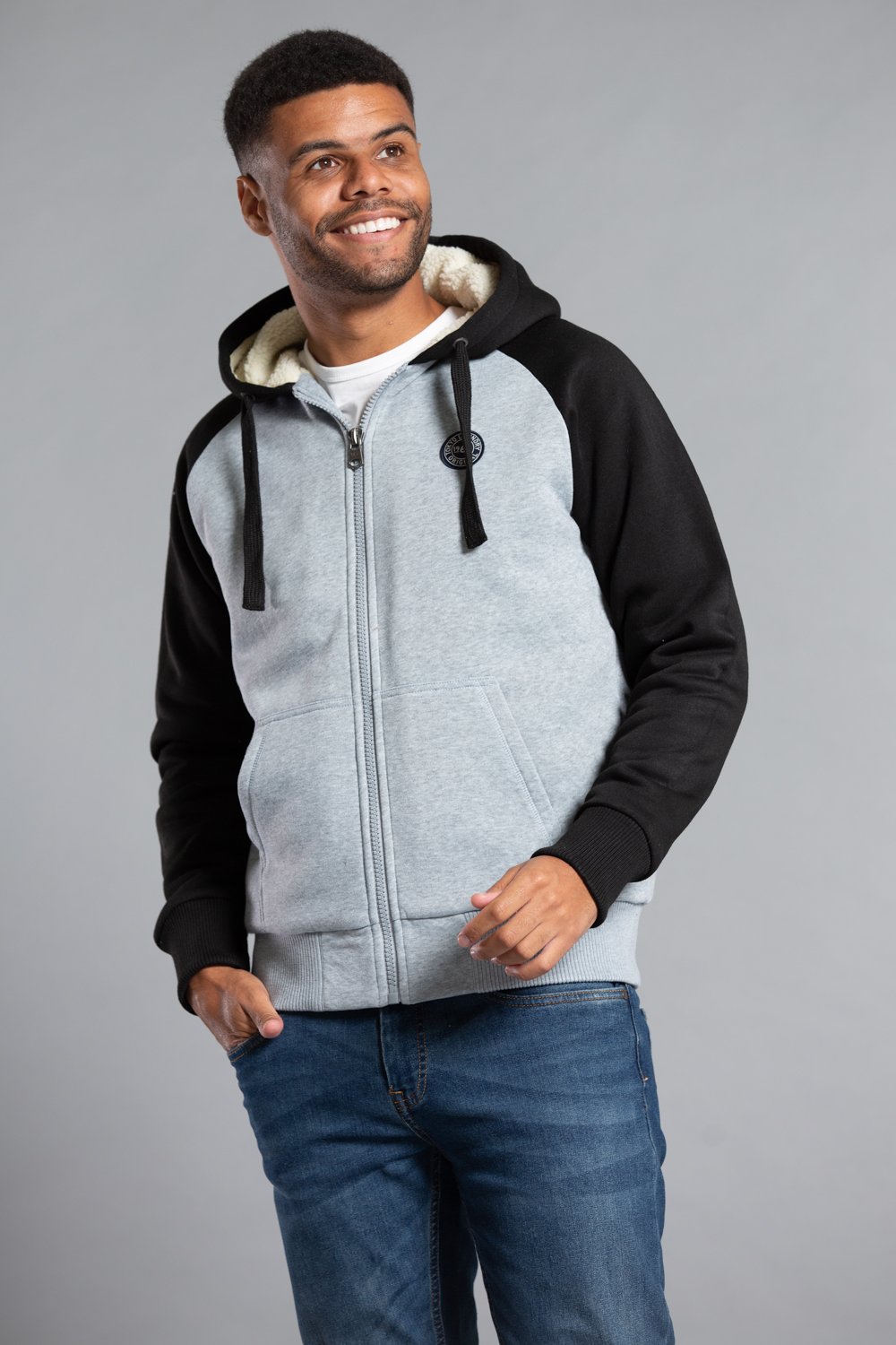 Light Grey Colourblock Two Tone Zip-Through Hoody With Brush-Back ...