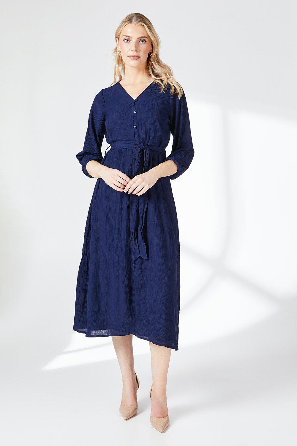 Belted Button Through Midi Dress