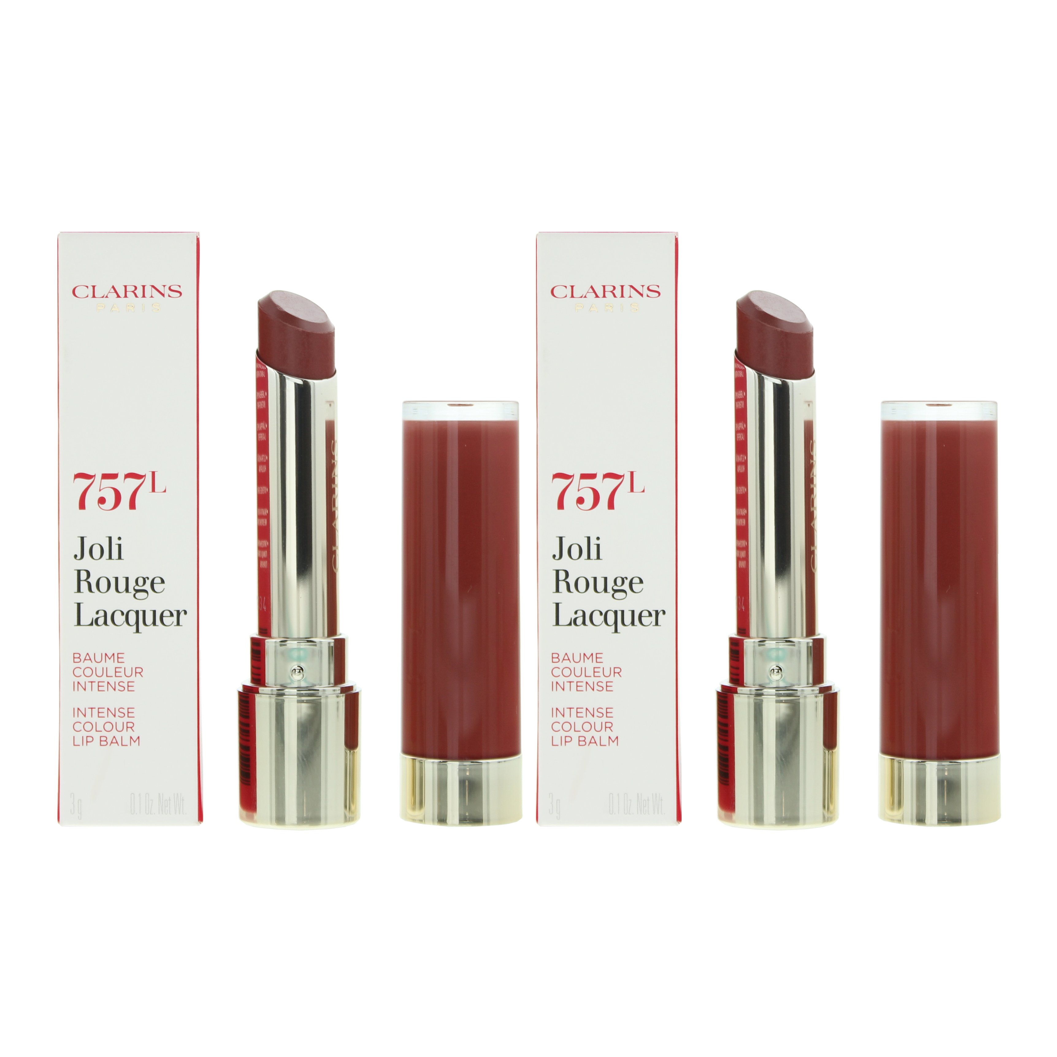 Clarins Joli Rouge Lacquer Intense Colour Lip Balm 3g - 757L Nude Brick X 2