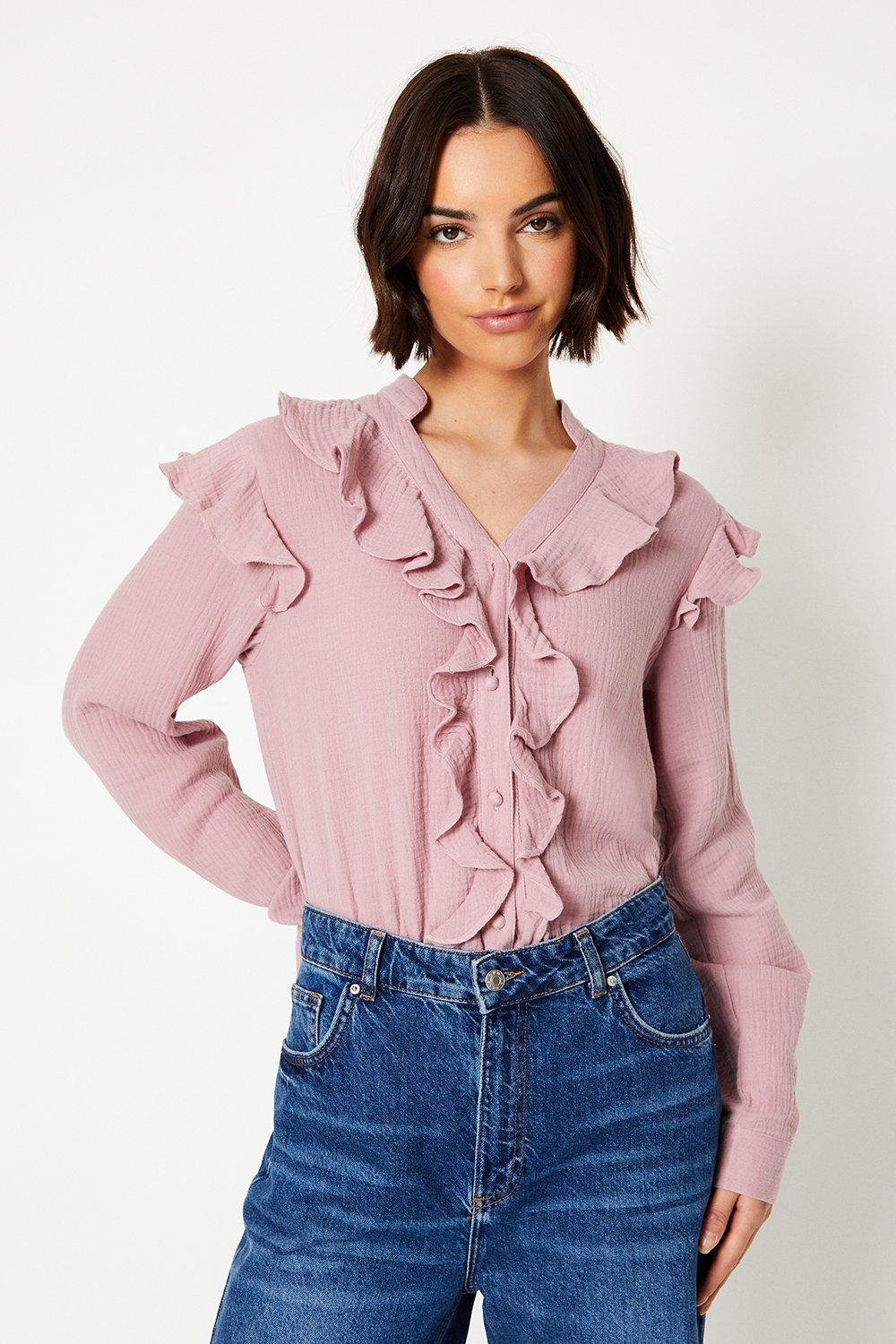 Muslin Ruffle Button Through Top