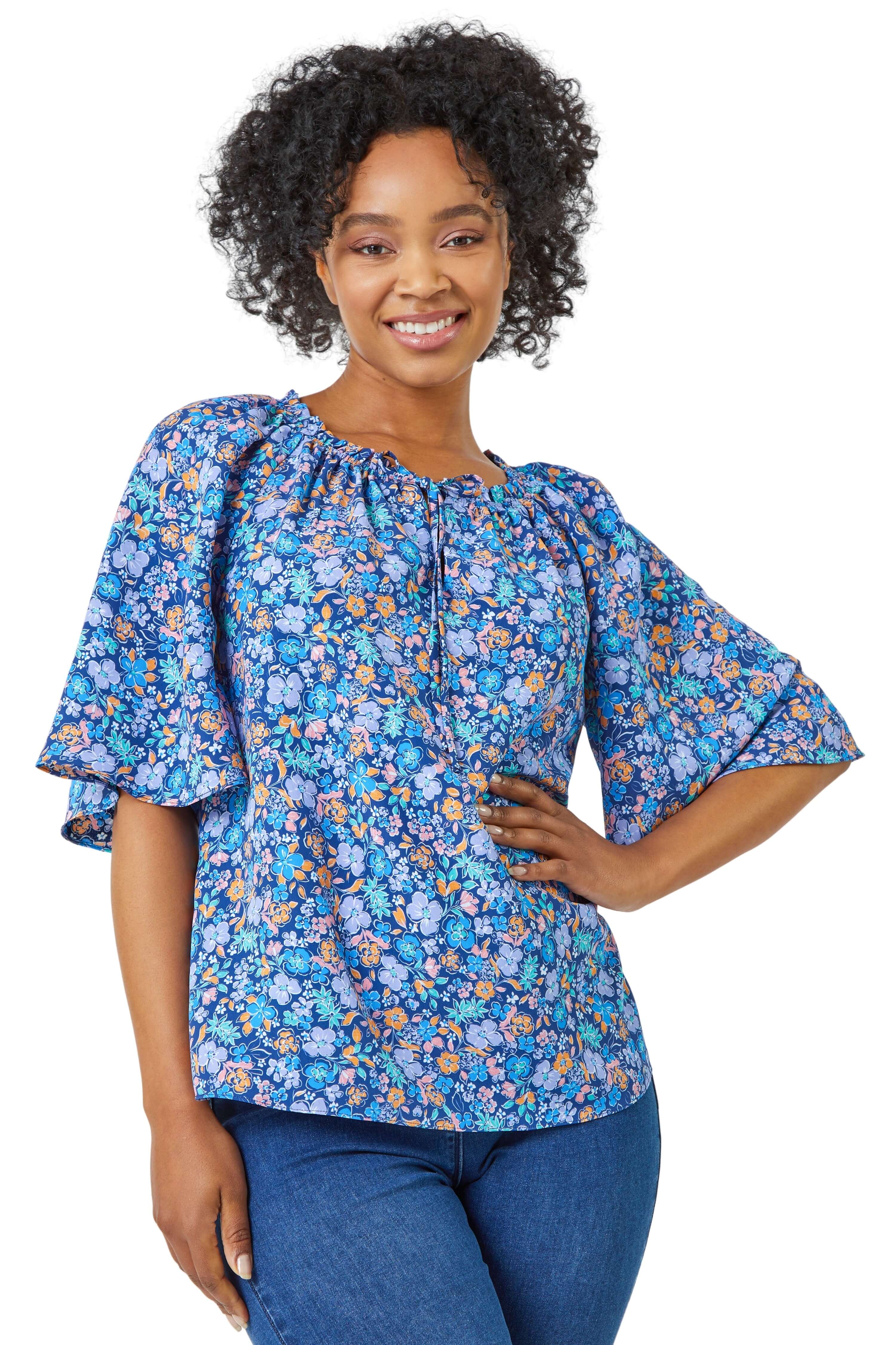 Petite Frill Neck Floral Top