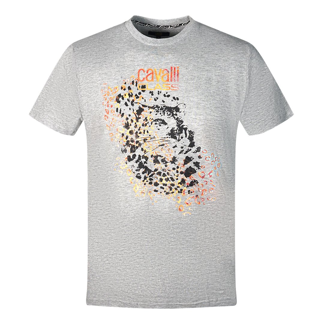 Cavalli Class Leopard Print Silhouette Grey T-Shirt