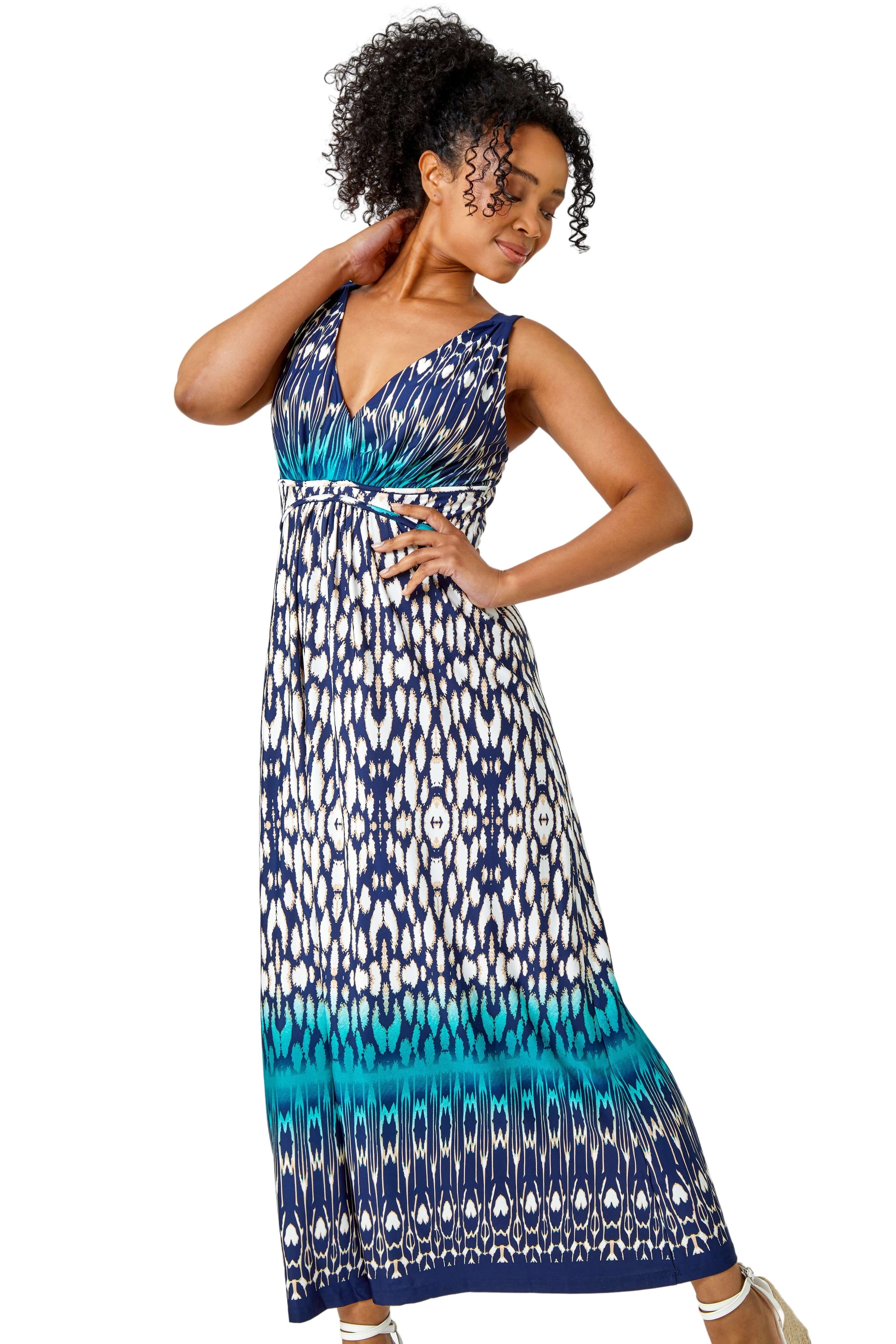 Petite Sleeveless Aztec Maxi Stretch Dress