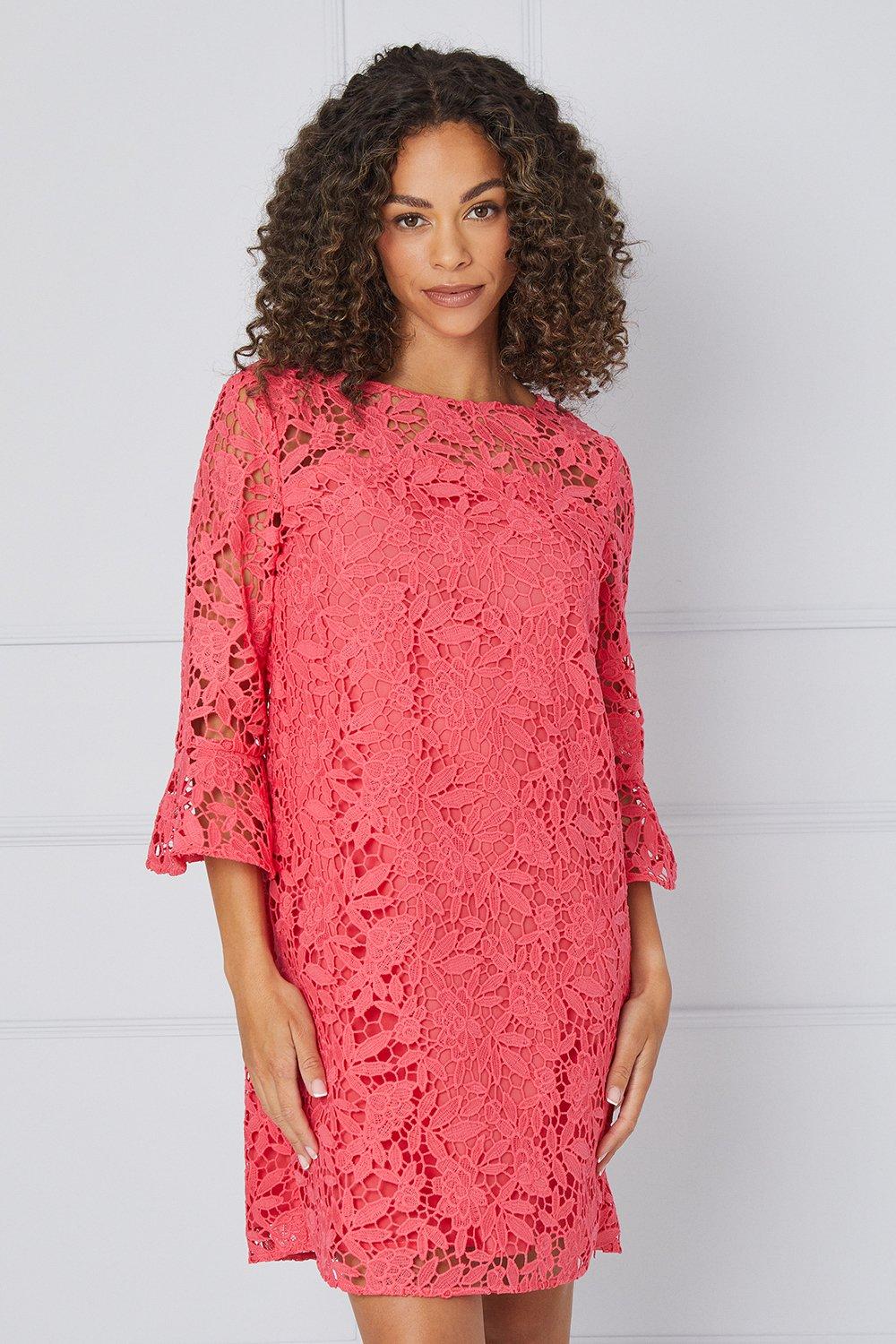 Lace Ruffle Sleeve Shift Dress