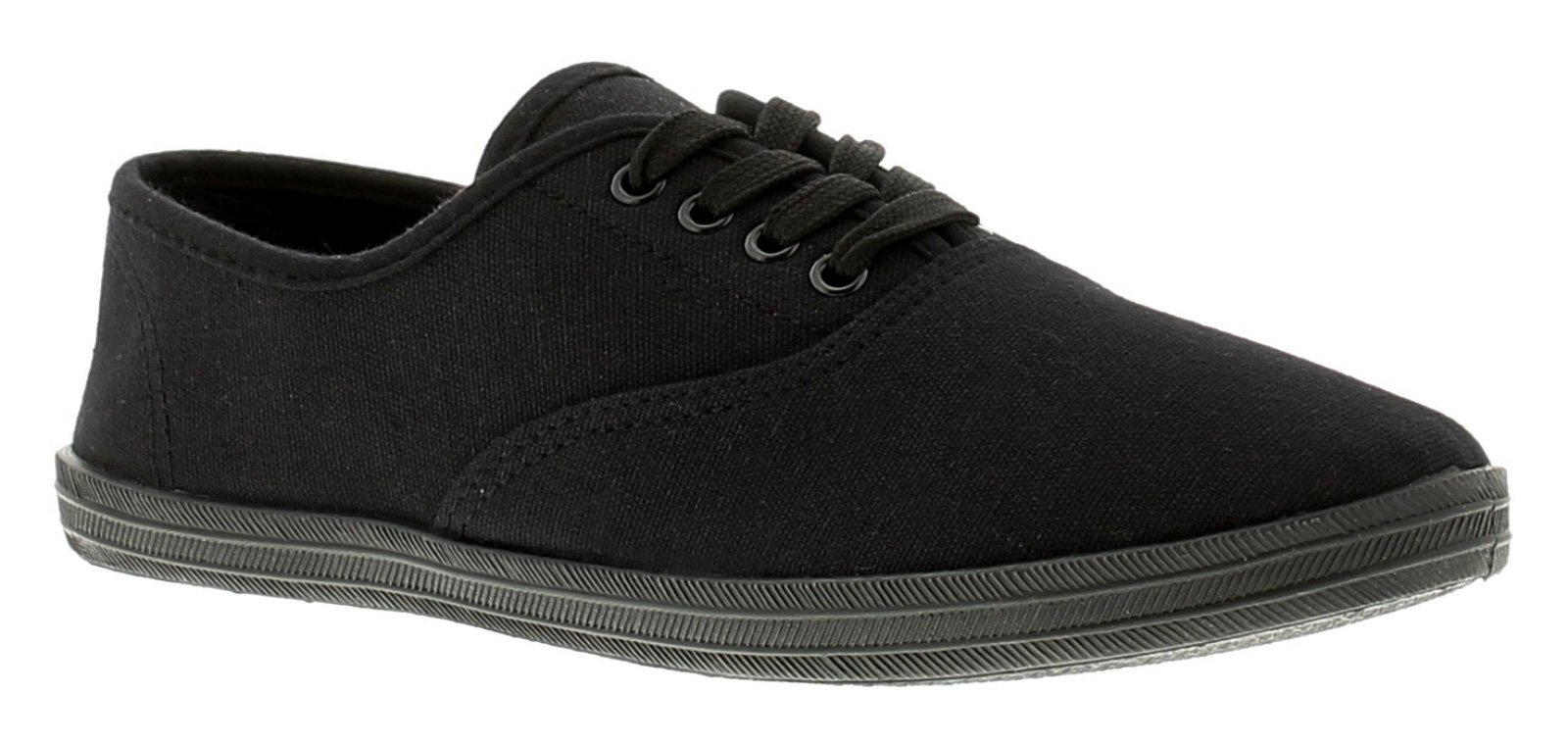 Platino Womens Canvas Pumps Plimsolls Monster Lace Up black