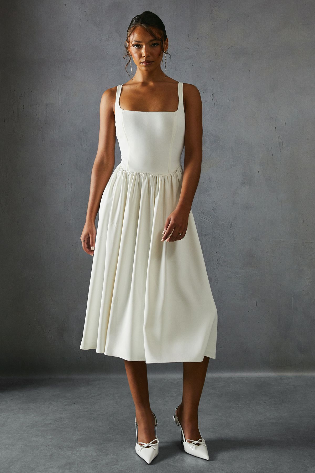Square Neck A Line Midi Dress