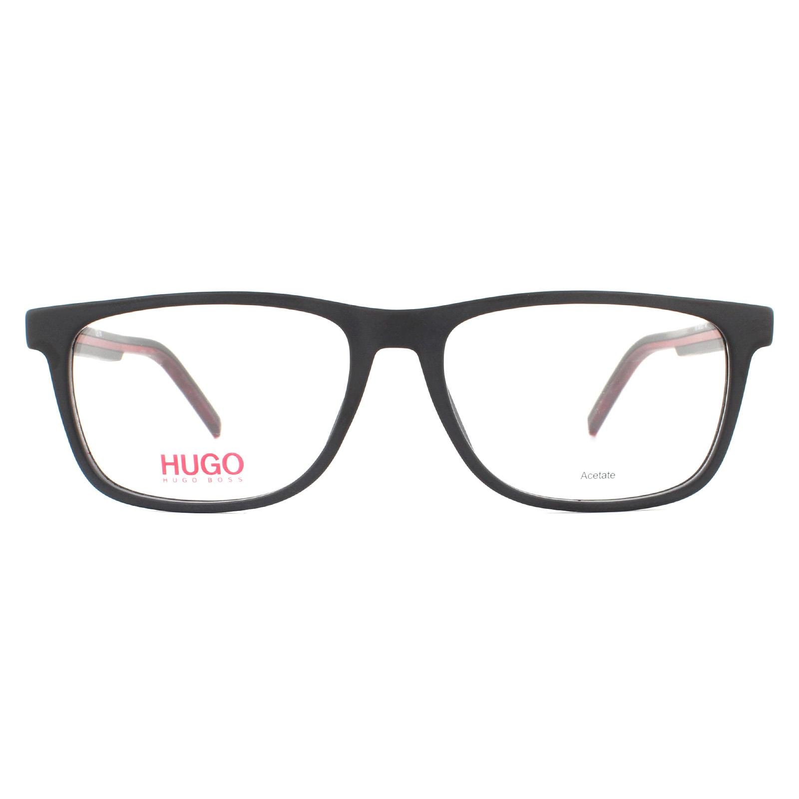 Hugo by Hugo Boss Rectangular Mens Matte Black Red Glasses