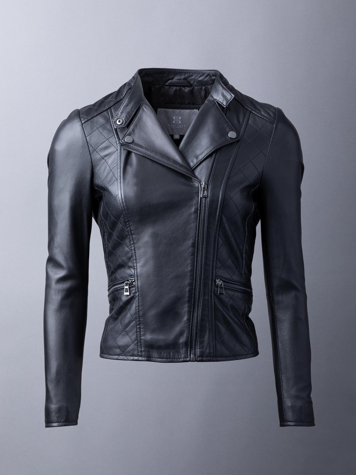 Penny Quilted Leather Biker Jacket in Black