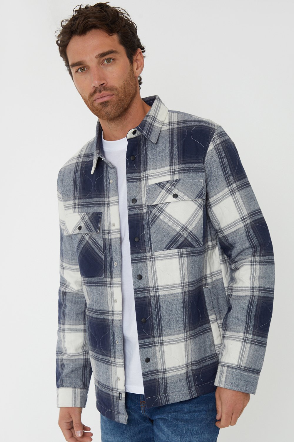 Navy Check Onion Quilted Shacket