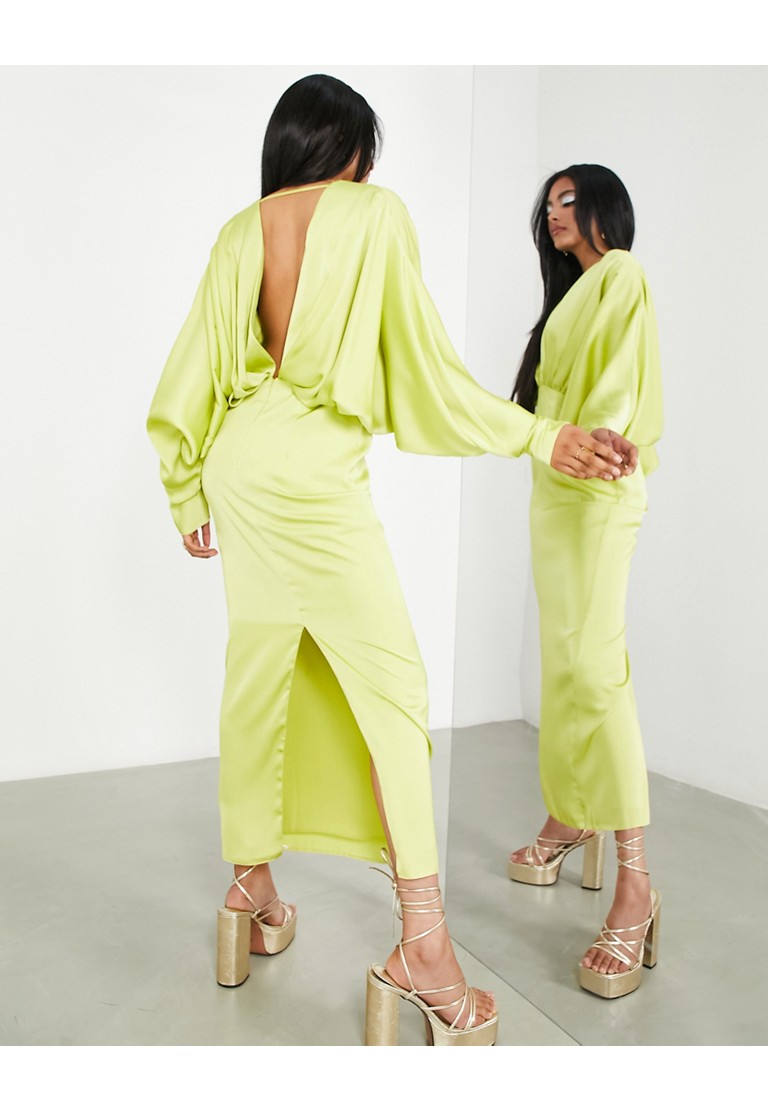 ASOS EDITION satin drape batwing column maxi dress with v neck in ...