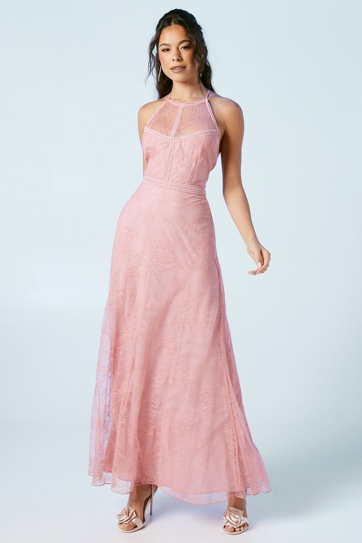 Delicate Lace Apron Neck Maxi Bridesmaids Dress
