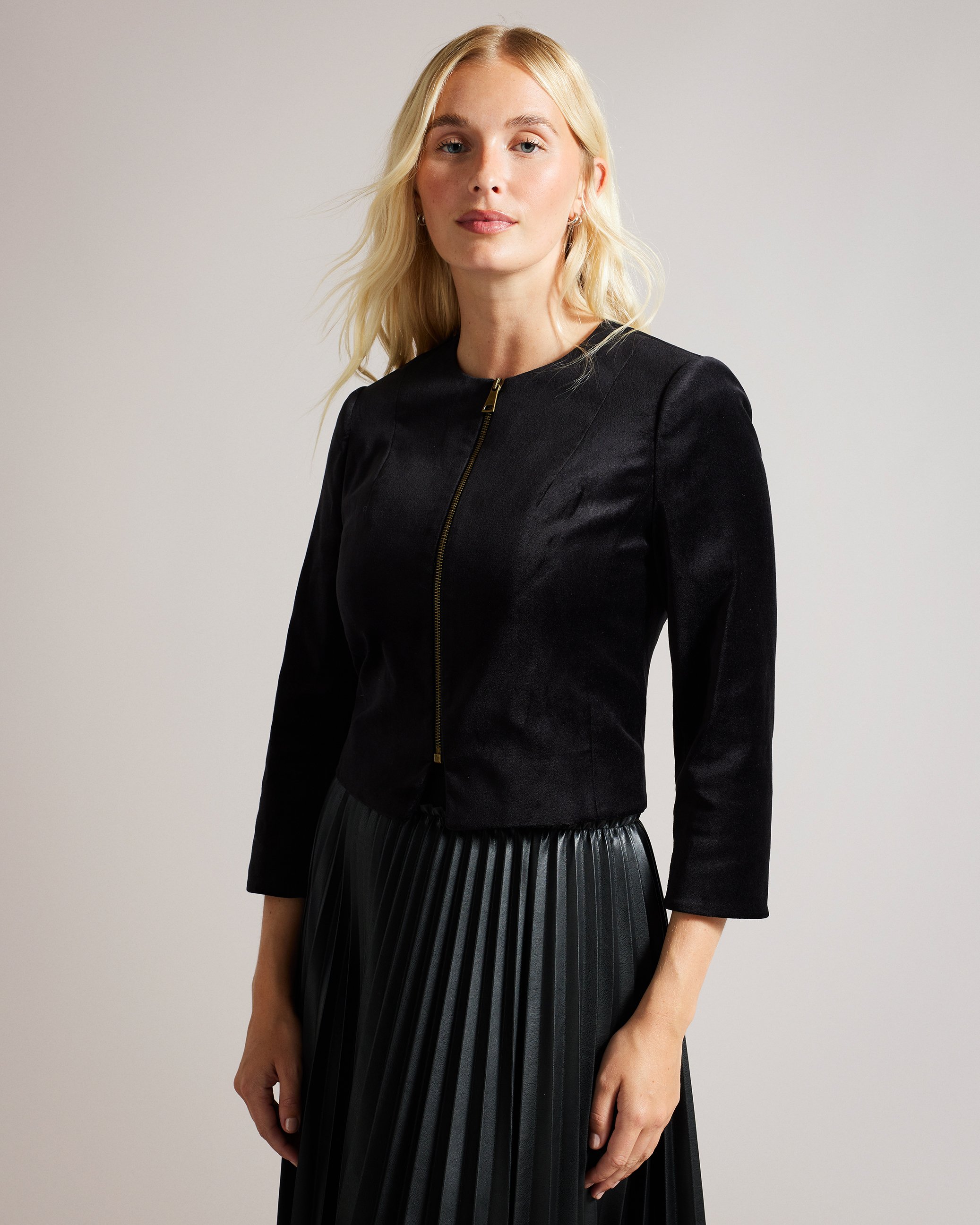 Ted Baker Malrry Cropped Velvet Jacket, Black
